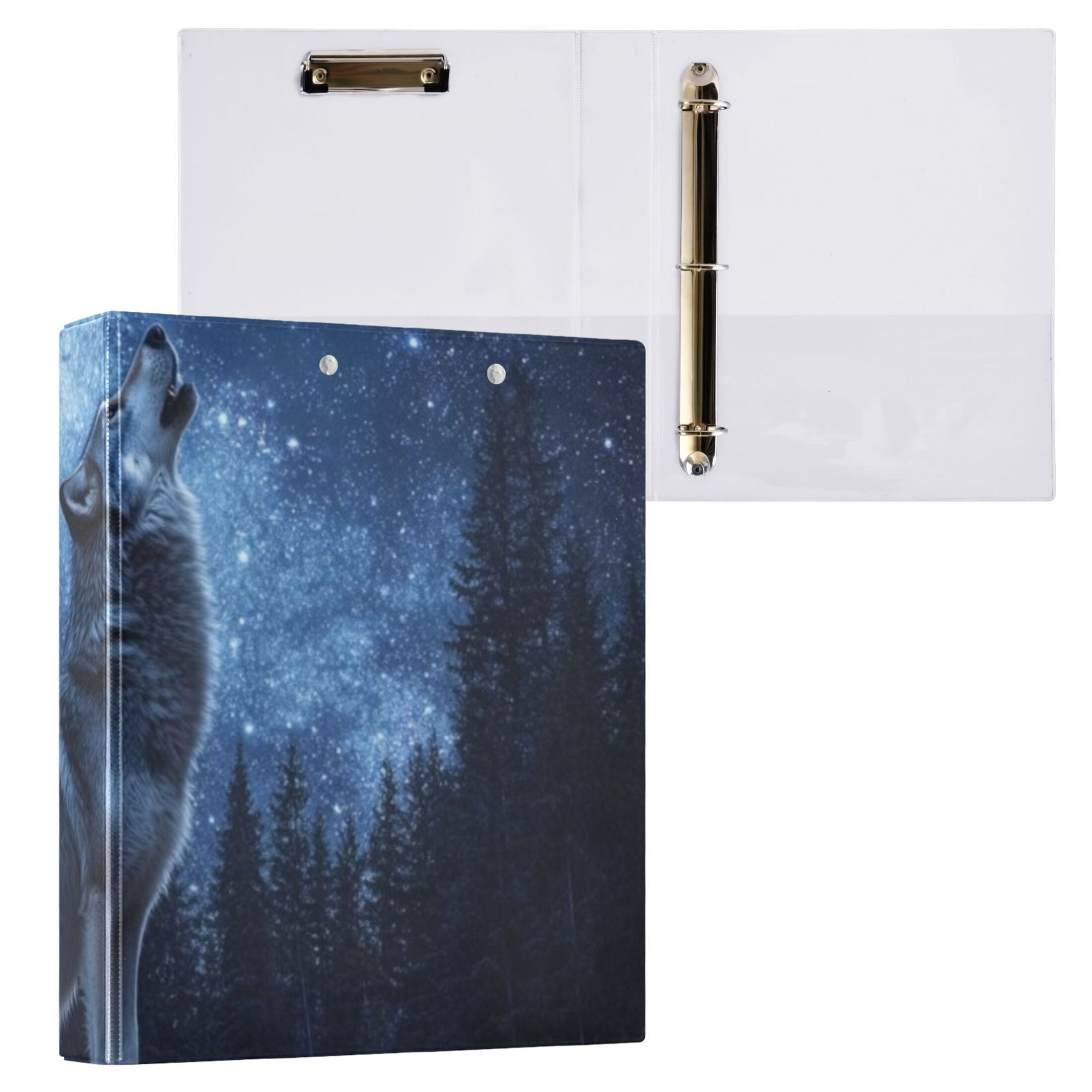 Wolf Starry Night 3 Ring Binders 1.5 inch Hardcover File Folders with ...