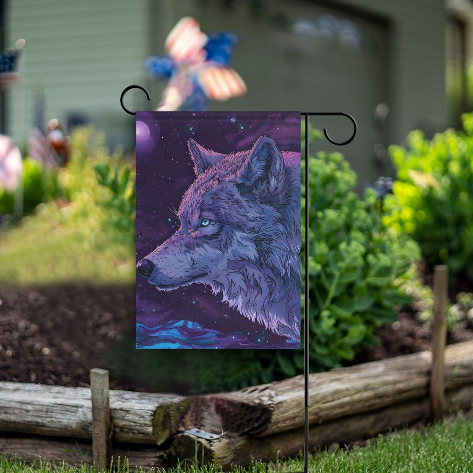 Wolf Starry Sky Garden Flag Double Sided Outdoor Banners for Courtyard ...