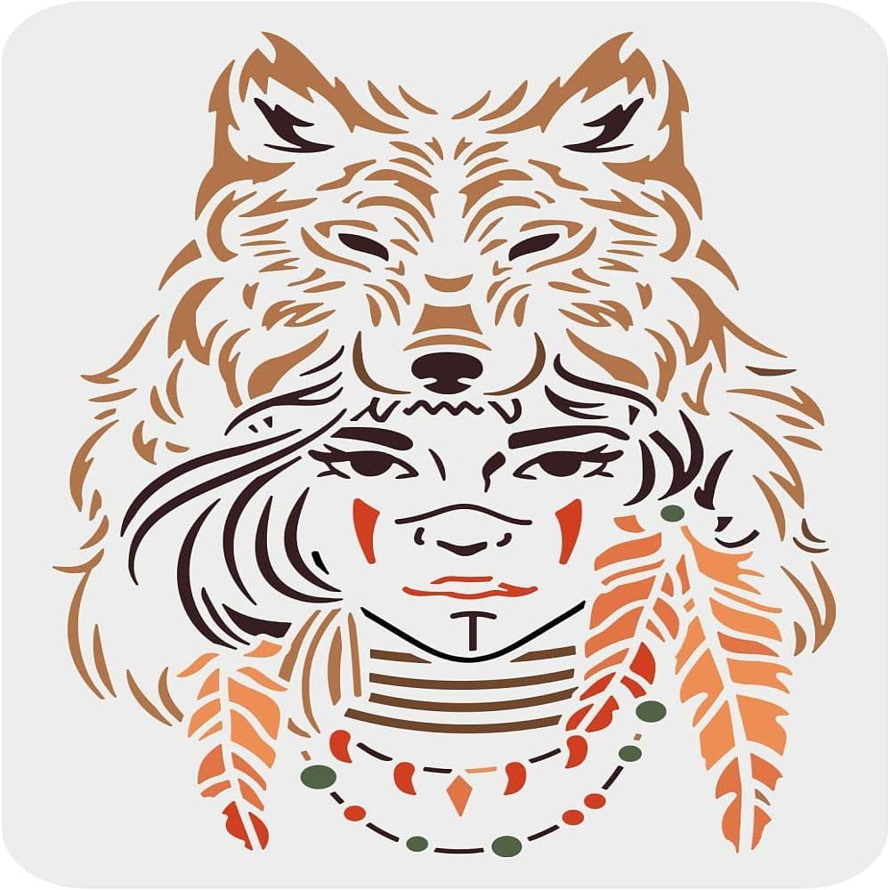 Wolf Stencil 11.7x8.3 inch Reusable Tribal Craft Stencils Plastic PET ...