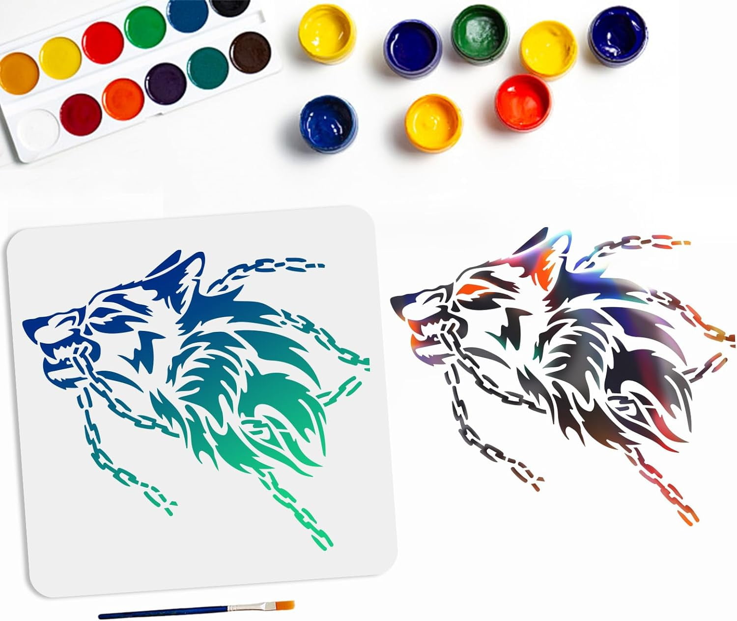 Wolf Stencil Wolf Iron Chain Painting Stencils Reusable Wolf Head ...