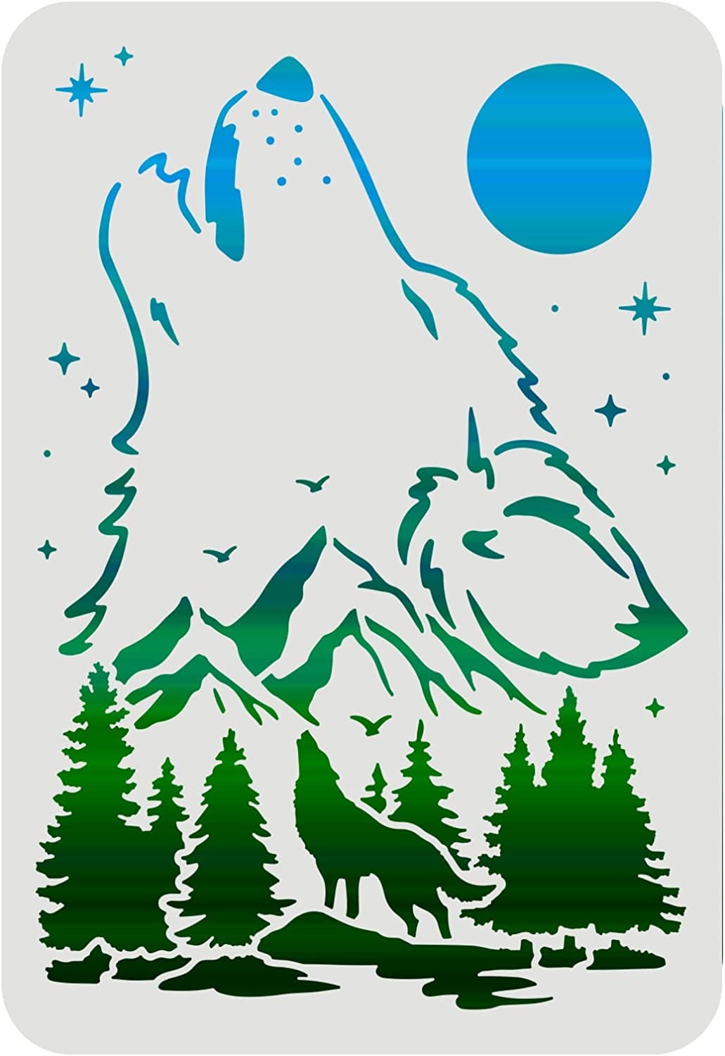 Wolf Stencils Decoration Template Plastic Forest Mountain Moon Drawing ...