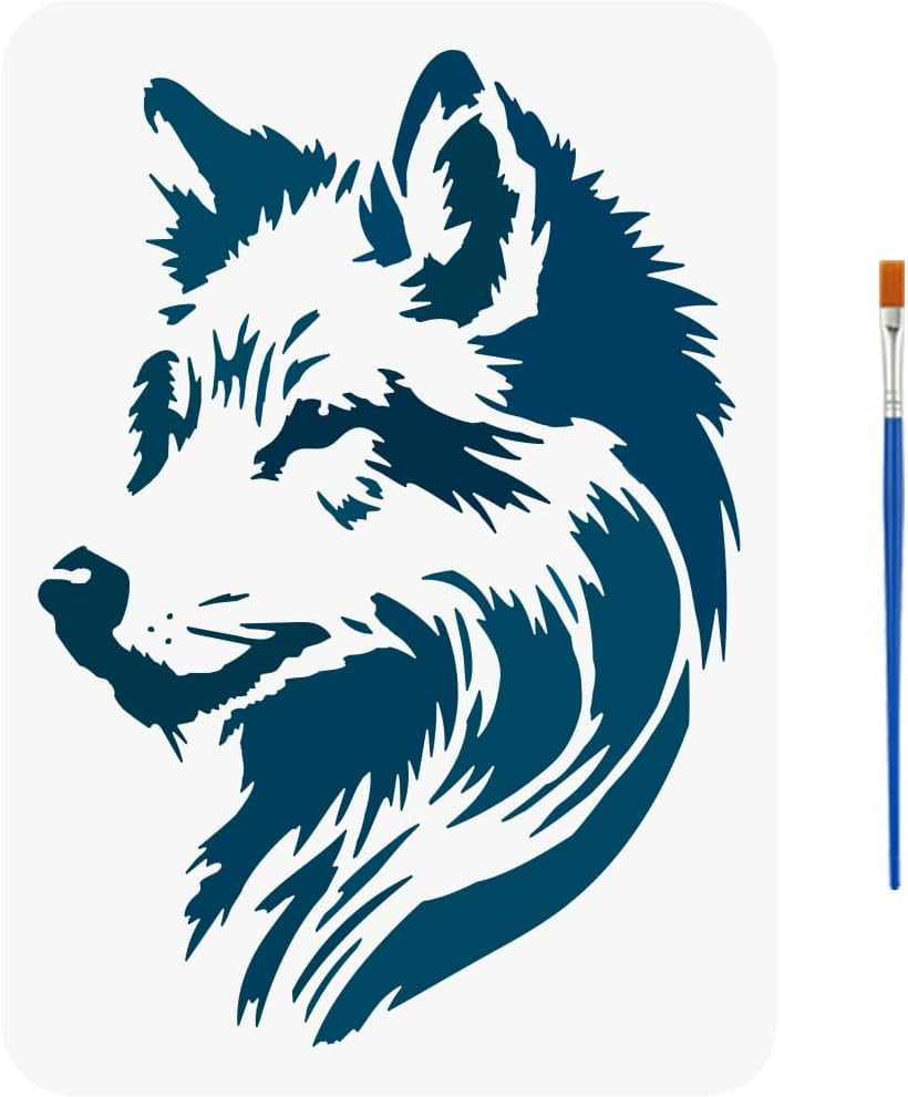 Wolf Stencils with a Paint Brush 11.7x7.9Inch Realistic Wolf Stencils ...
