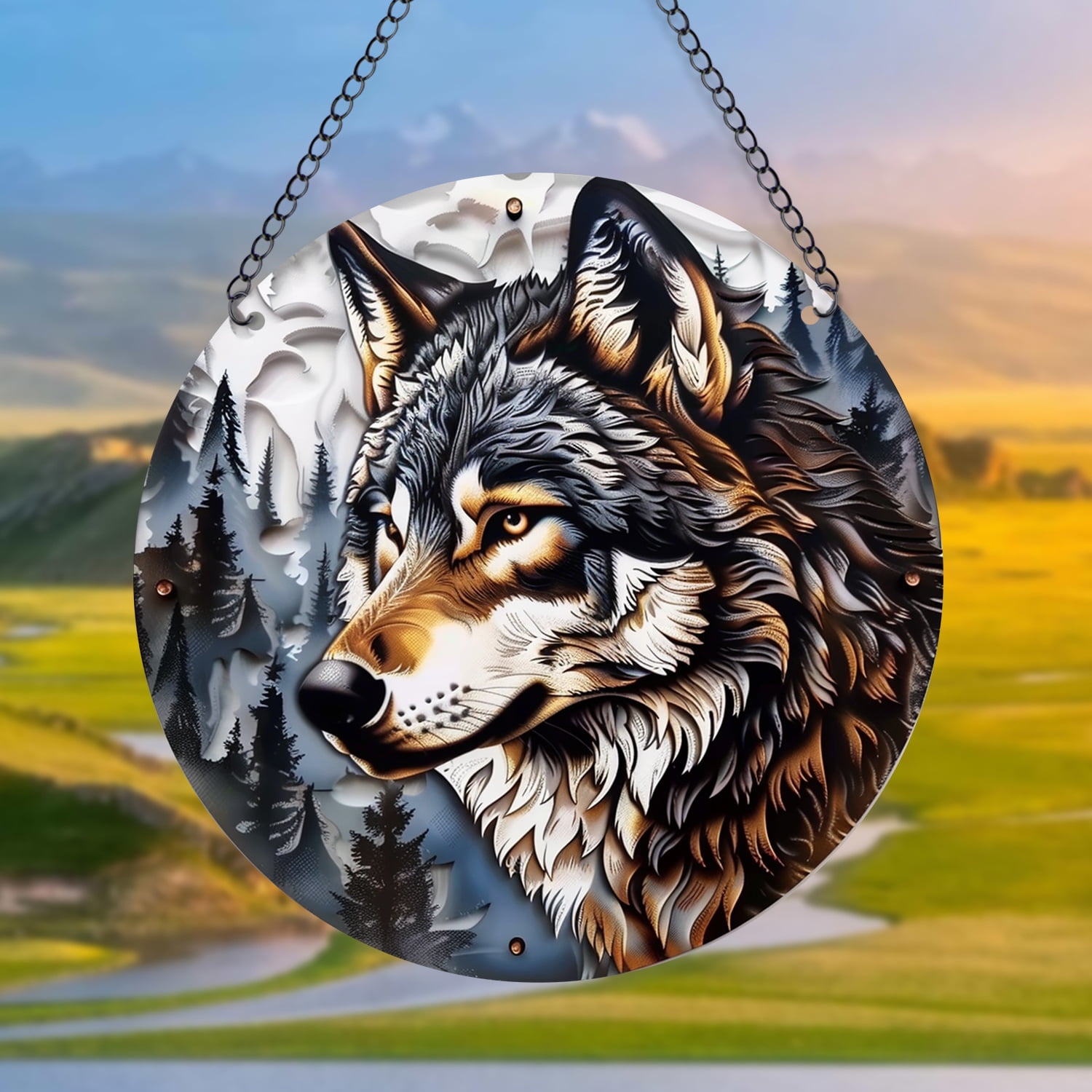 Wolf Suncatcher Wall Sign, Round Dyed Acrylic Wall Art, Farmhouse Decor ...