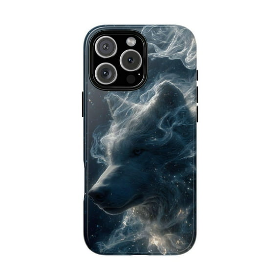 Wolf Surrounded by Swirling Stardust in Dark Blue Celestial Scene Phone ...