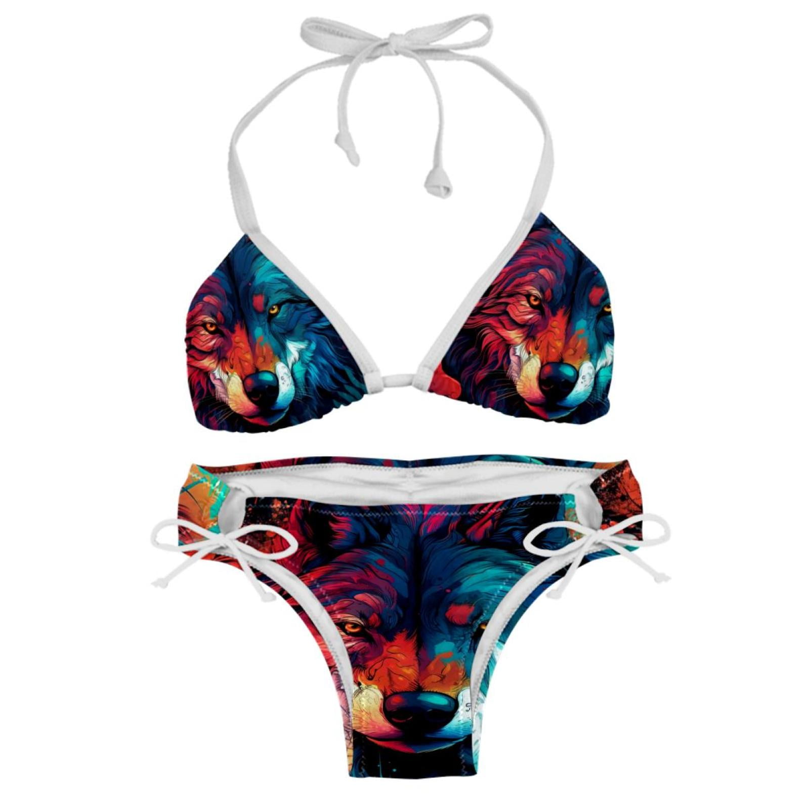 Wolf Swim Suit Women Bikini Set, Detachable Sponge, Adjustable Strap ...