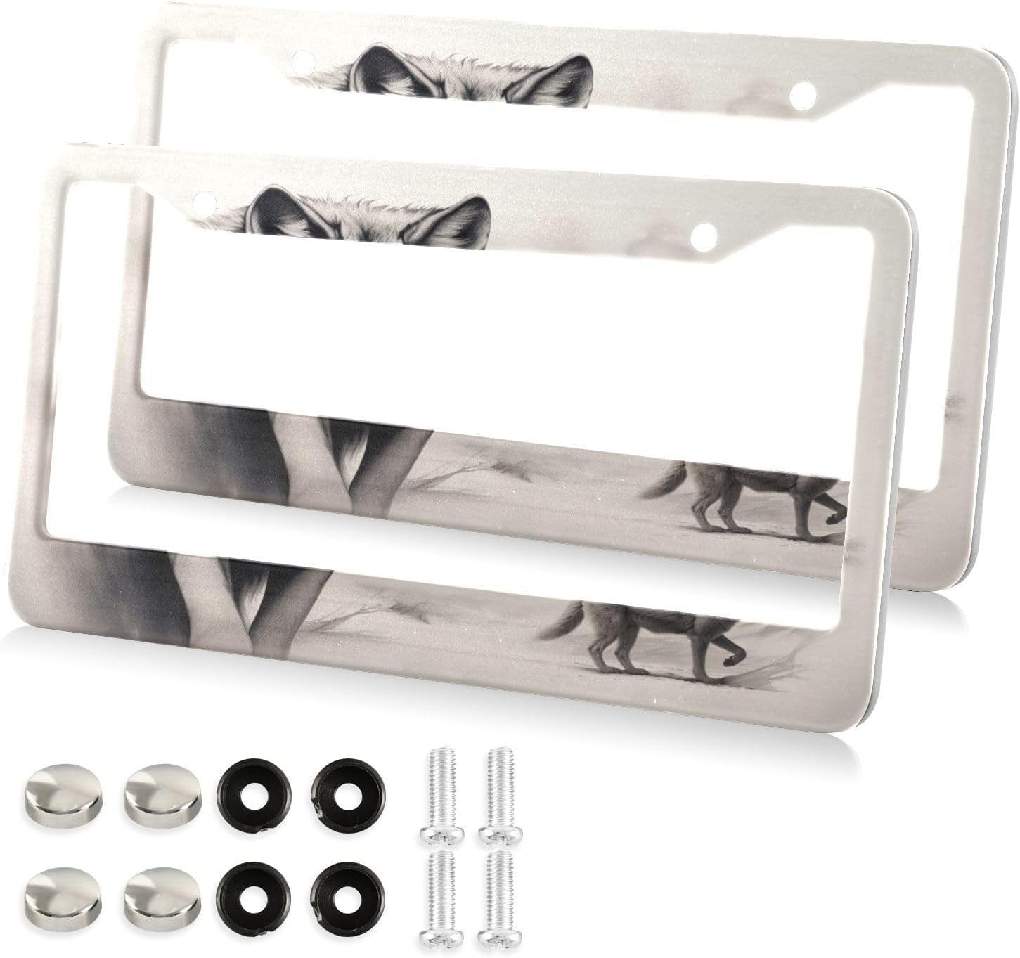 Wolf Tattoos License Plate Frame, Aluminum Car Tag Frames, 2 Pack ...