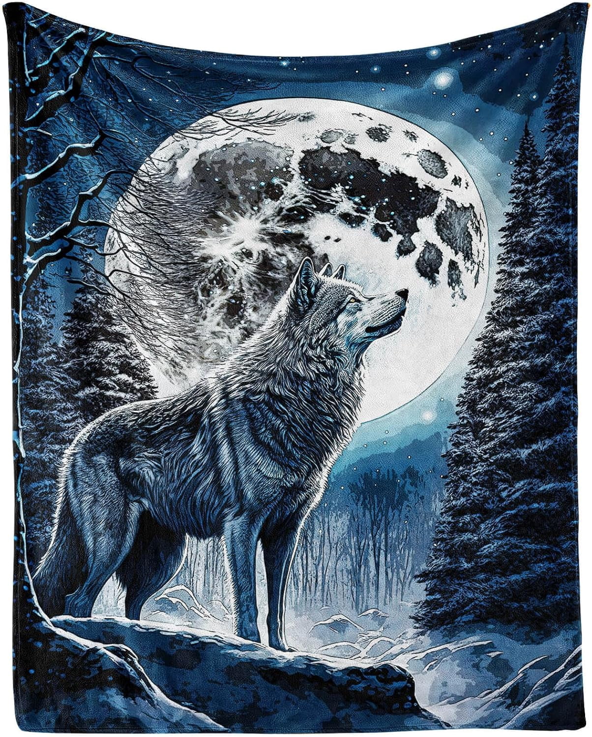 Wolf Throw Blanket, 50" x 40" Flannel Cool Wolves Themed Stuffed Animal ...