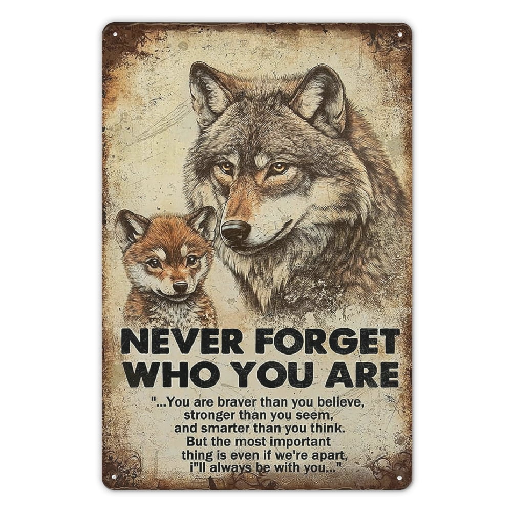 Wolf Tin Sign Inspirational Quotes Never Forget Who You Are Metal Retro ...