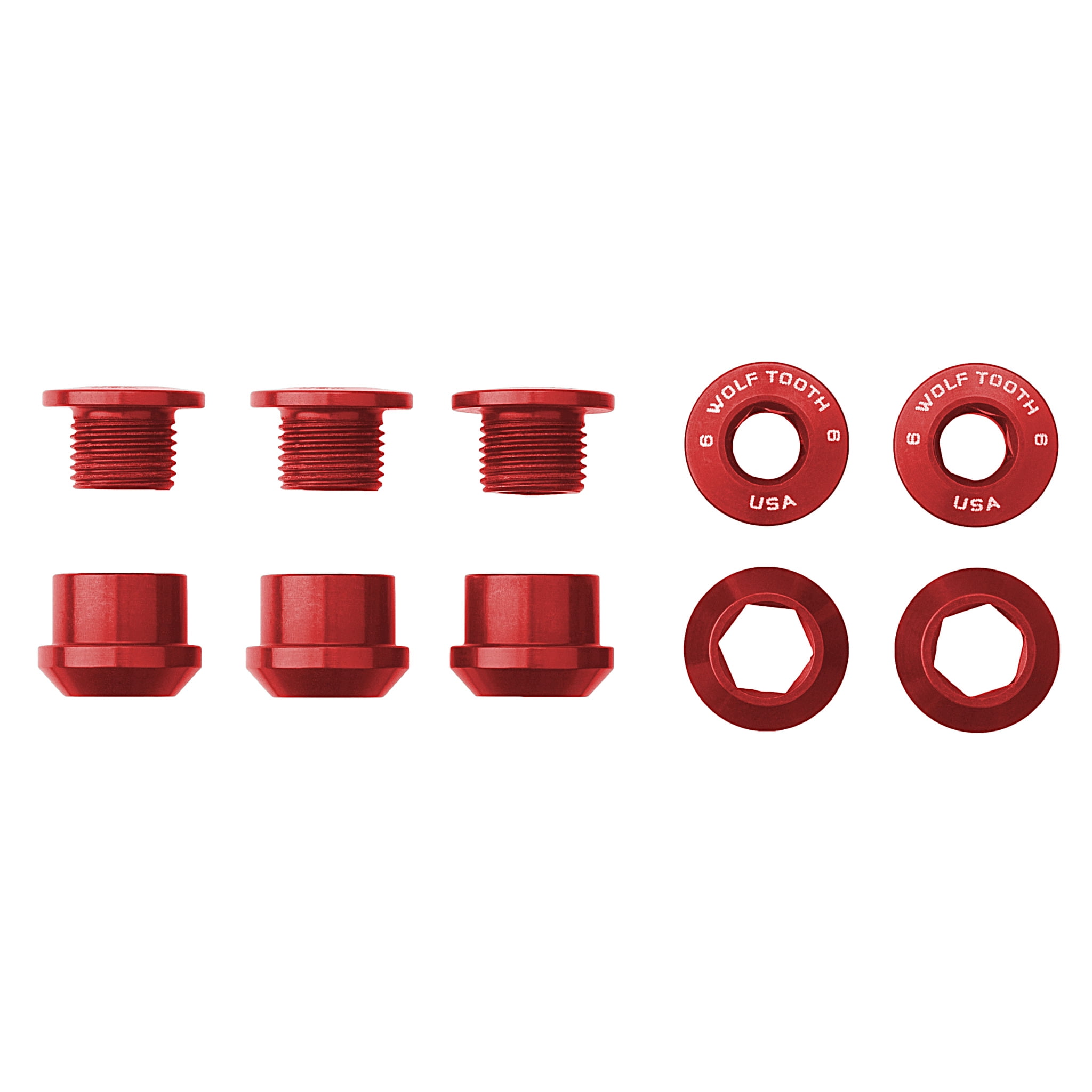 Wolf Tooth 1x Chainring Bolt Set - 6mm, Dual Hex Fittings, Set/5, Red ...