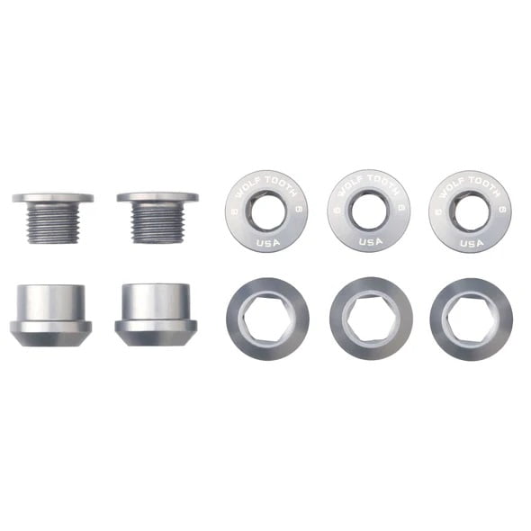 Wolf Tooth 1x Chainring Bolt Set - 6mm, Dual Hex Fittings, Set/5, Raw ...