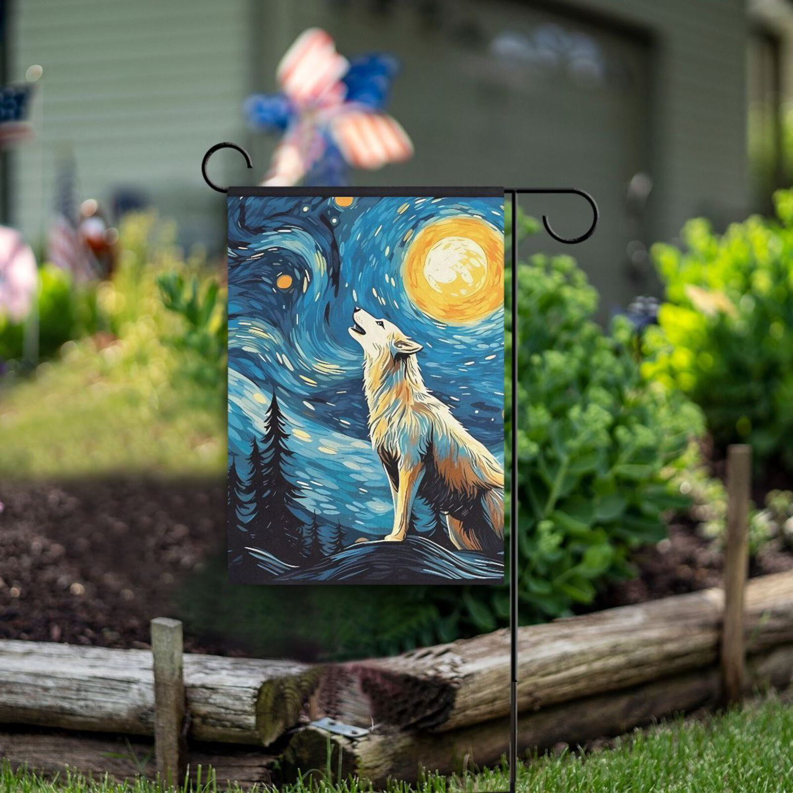 Wolf Trees Starry Sky Garden Flag Double Sided Outdoor Banners for ...