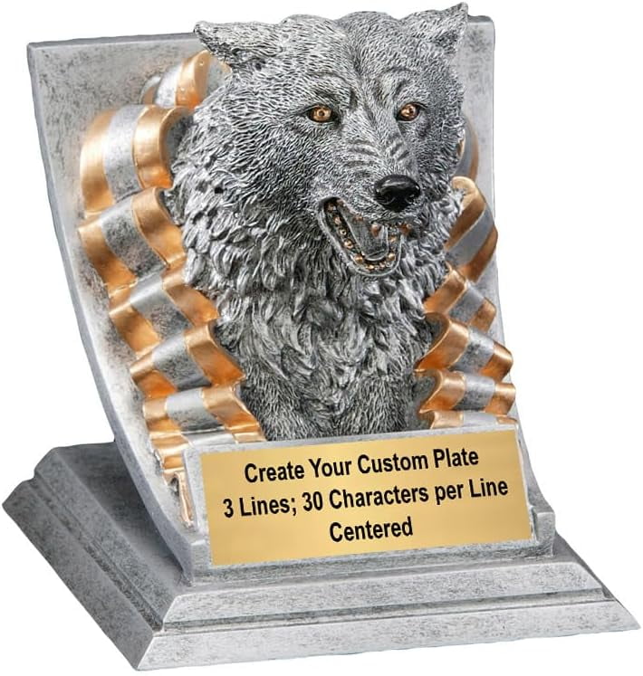 Wolf Trophy - Custom Engraved Mascot Award - Silver Gold Finish ...