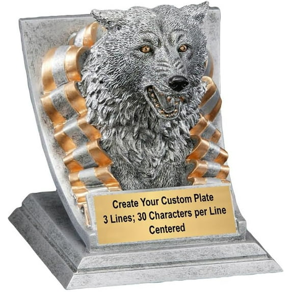 Wolf Trophy - Custom Engraved Mascot Award - Silver Gold Finish ...
