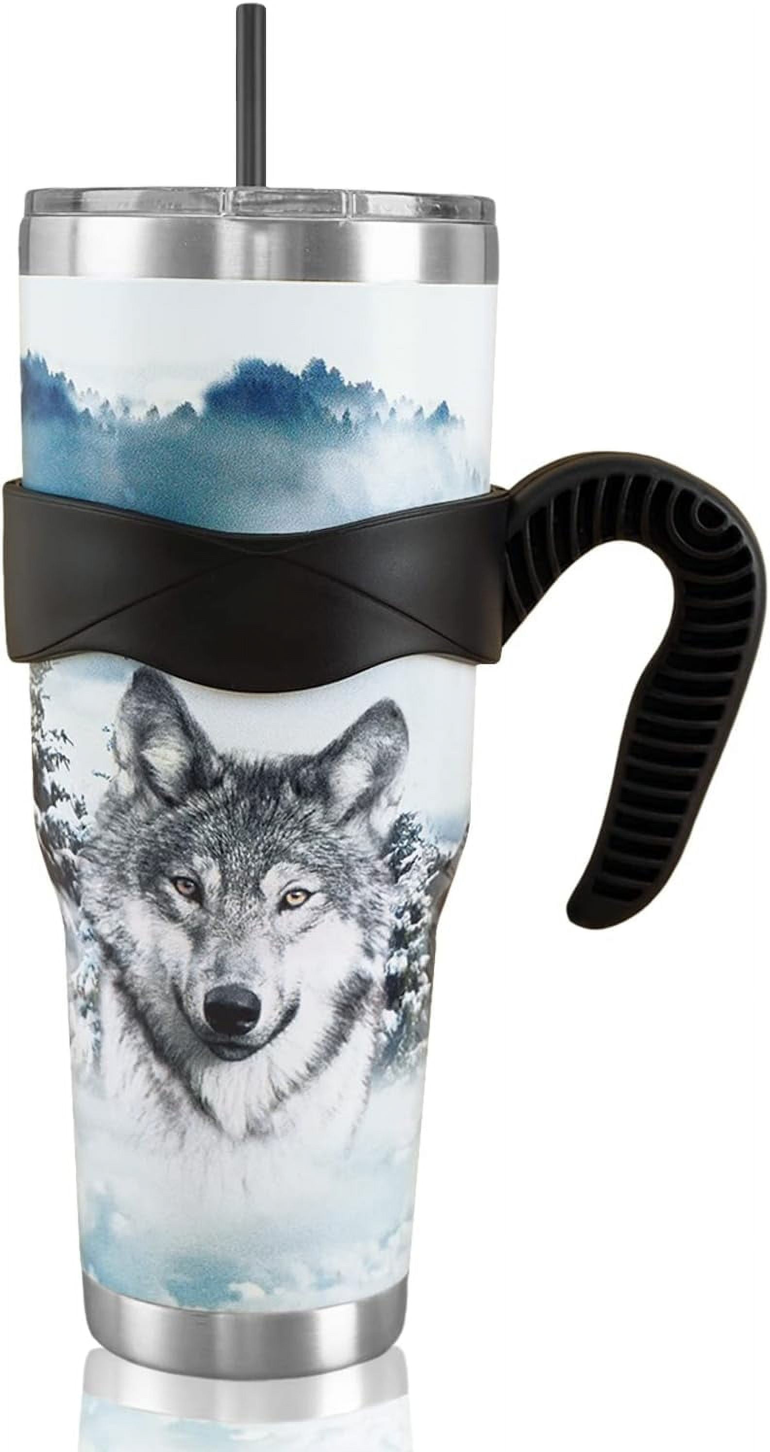 Wolf Tumbler, 40 Oz Tumbler with Handle and Straw, Wolf Gifts for Men ...