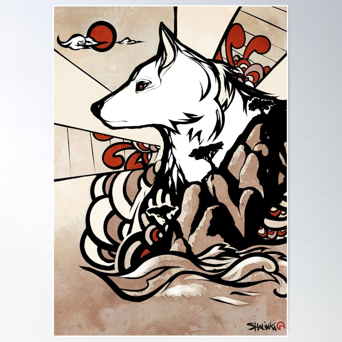 Wolf Ukiyo-e Poster, 8x12 UNFRAMED - Walmart.com