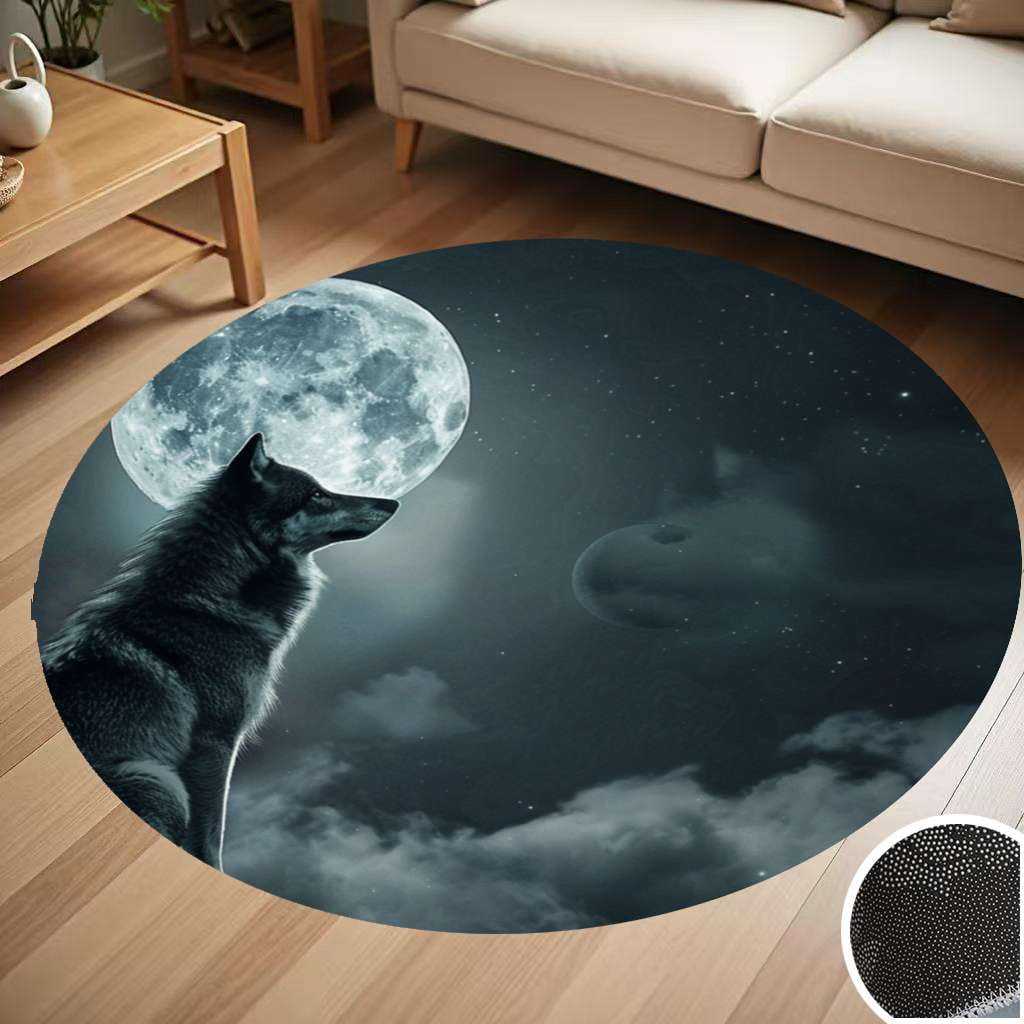 Wolf Under The Moon Round Carpet Living Room Bedroom Home Decoration ...