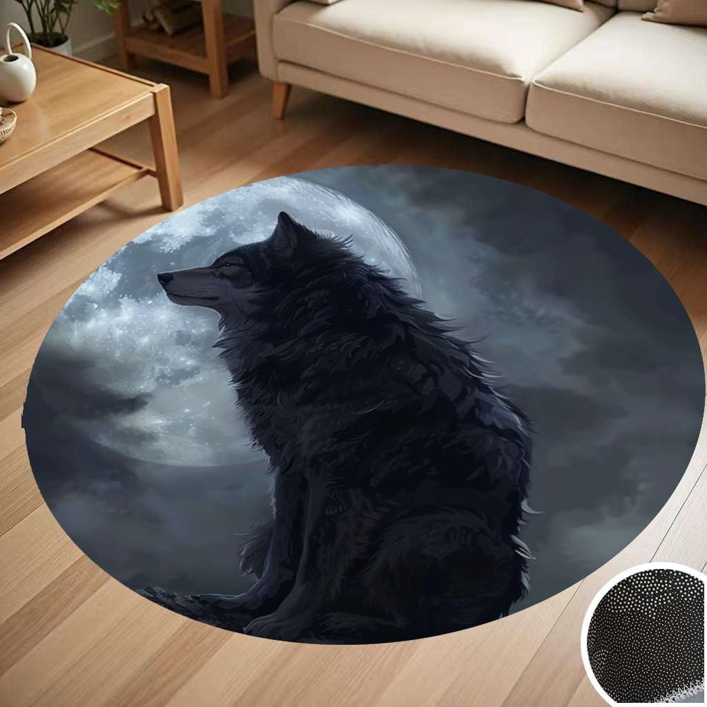 Wolf Under The Moon Round Carpet Living Room Bedroom Home Decoration ...