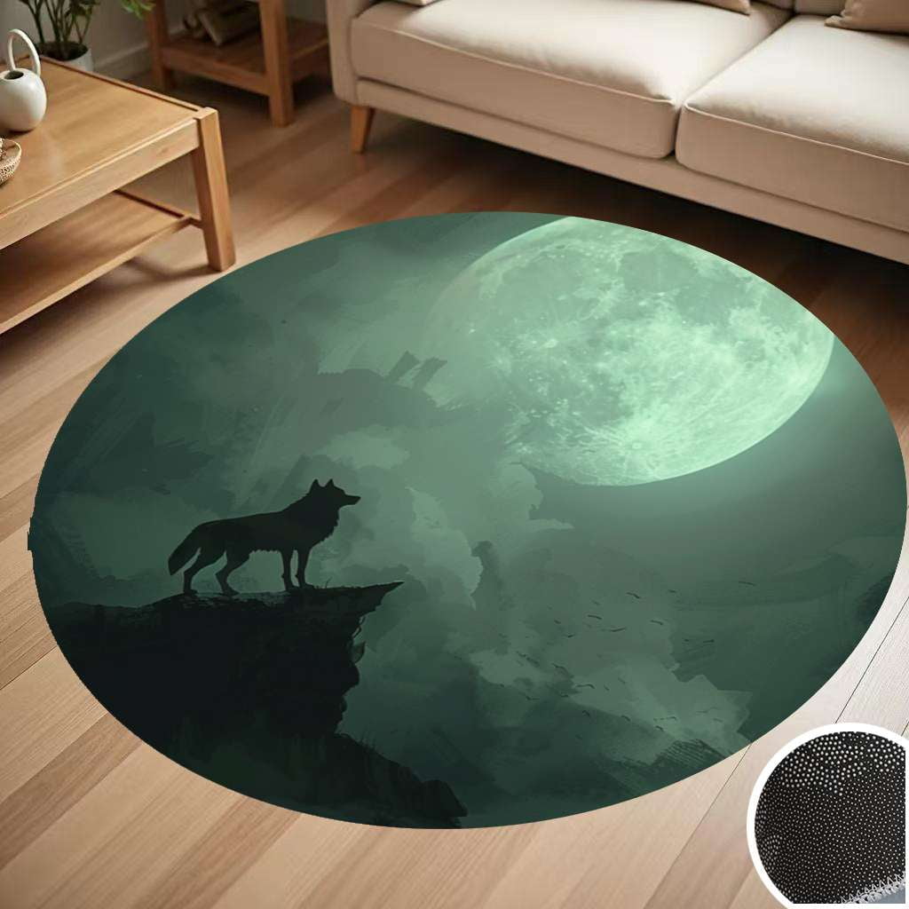 Wolf Under The Moon Round Carpet Living Room Bedroom Home Decoration ...