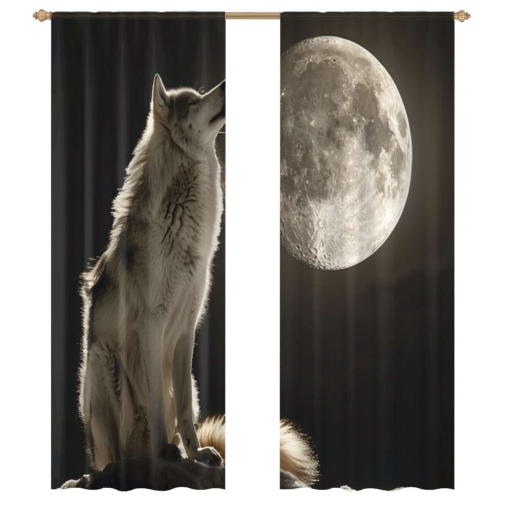 Wolf Under The Moon Sheer Voile Curtain Window Tulle Curtains For ...