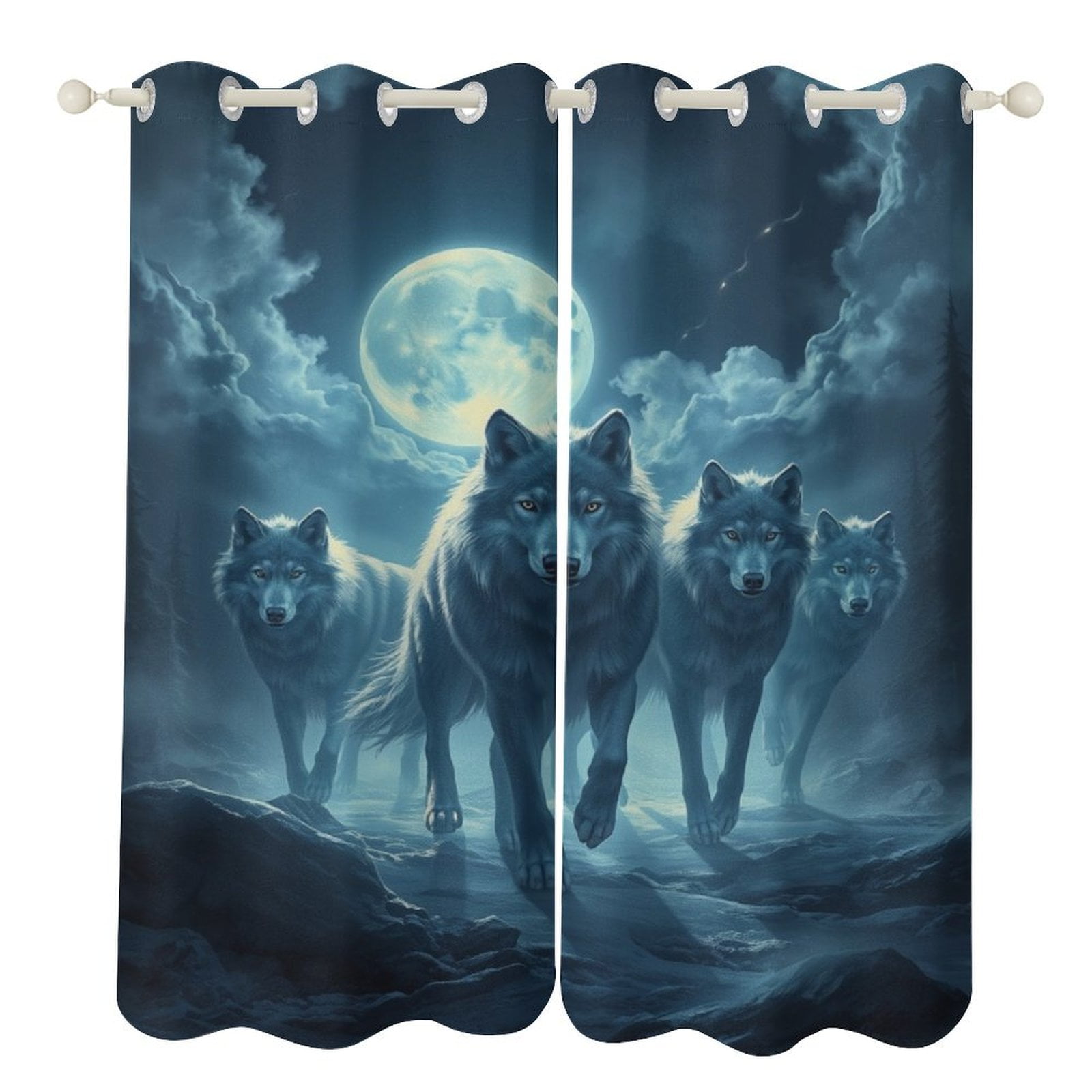 Wolf Under The Moonlight 2 Pieces Window Drape Curtain for Living Room ...