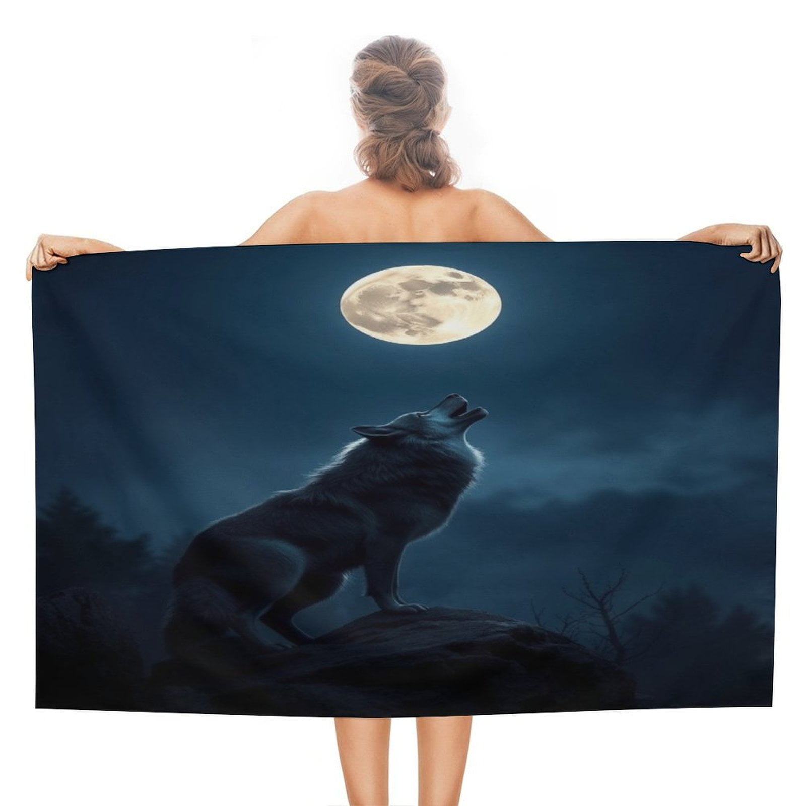 Wolf Under The Moonlight Beach Blanket Soft Absorbent Lightweight Long ...