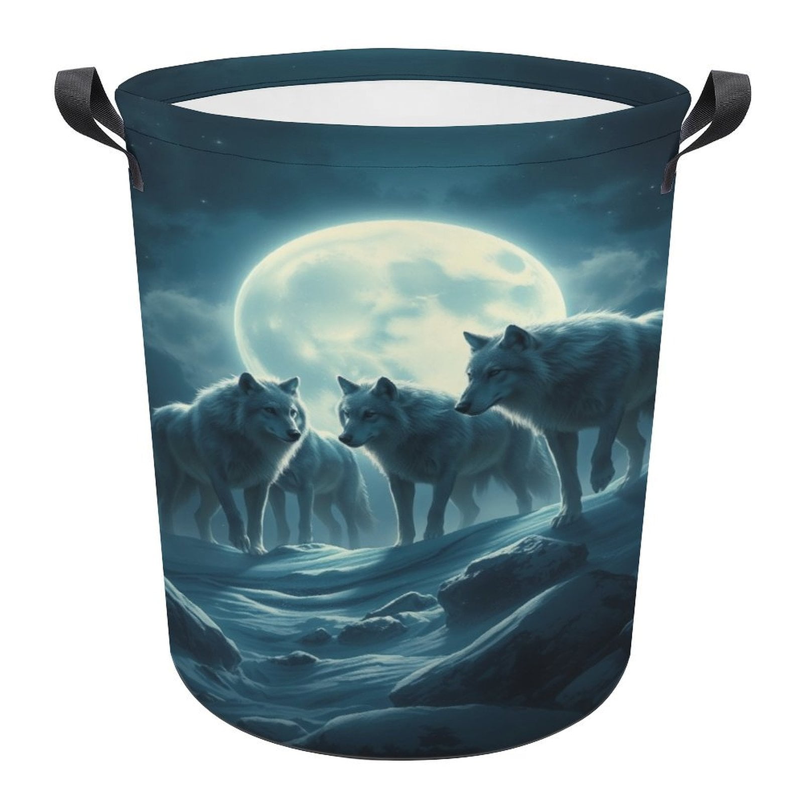 Wolf Under The Moonlight Laundry Basket Foldable Clothes Toy Hamper ...