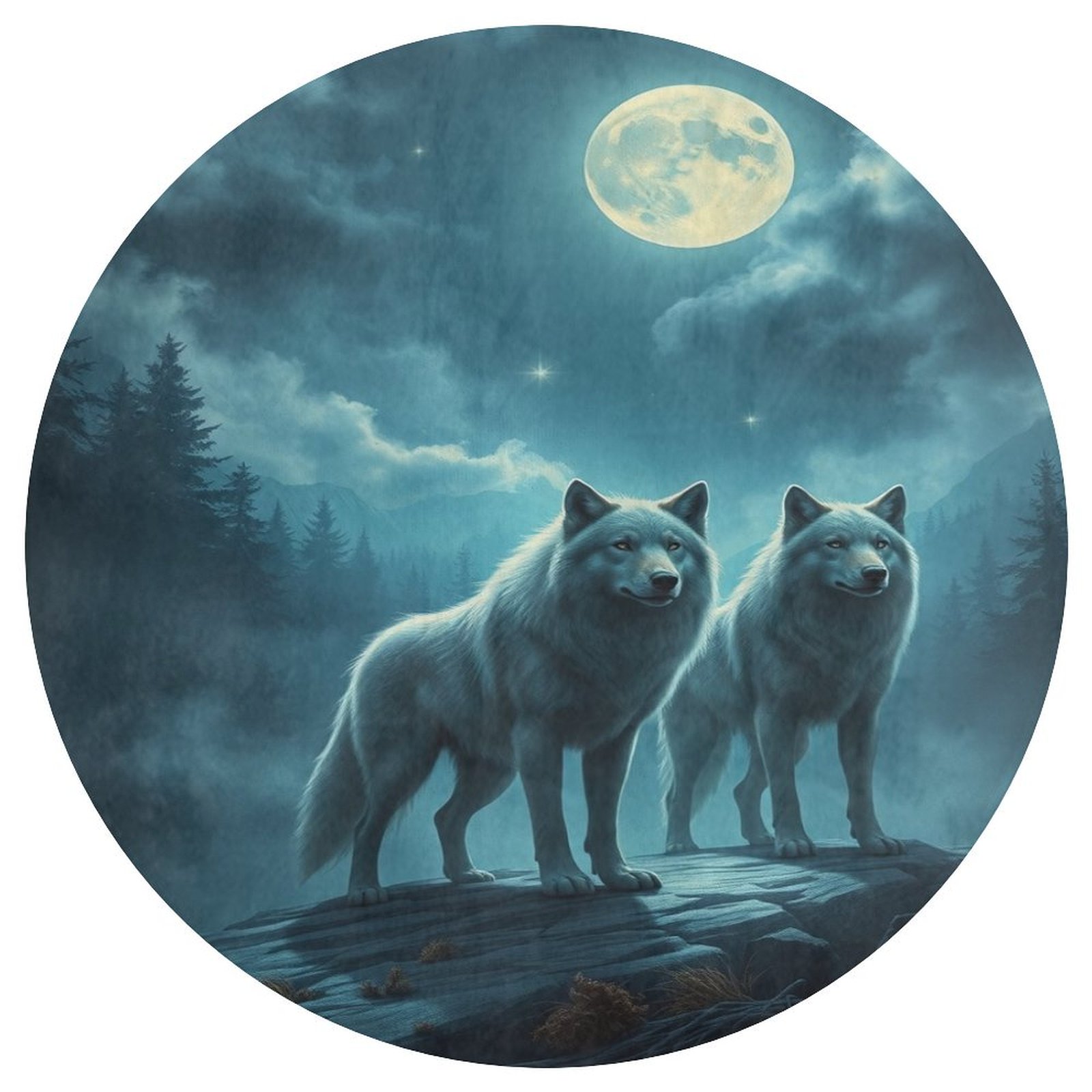 Wolf Under The Moonlight Rugs Trea Rugs Not-Slip Round Rugs Area ...