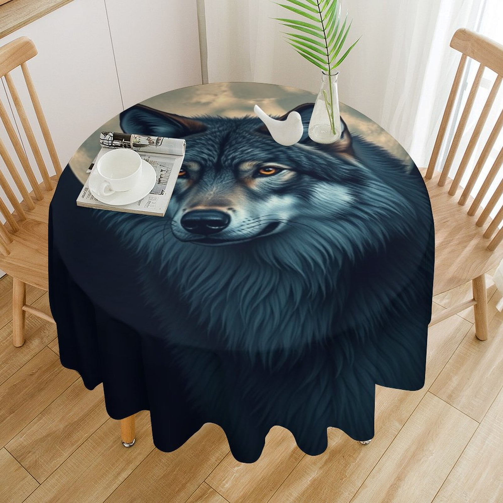 Wolf Under The Moonlight Table Cloth Round PVC Wedding Kitchen Dining ...