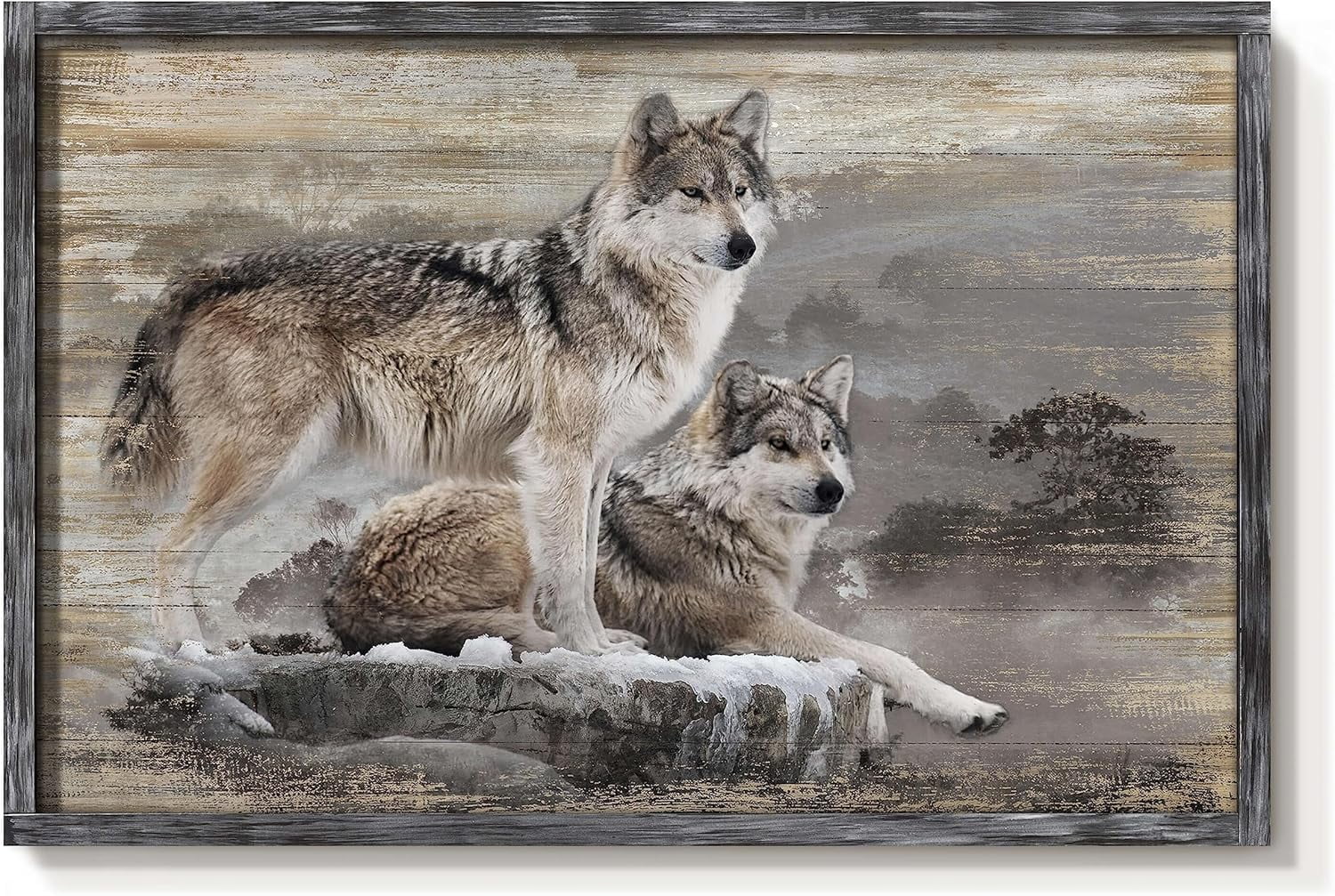 Wolf Unframed Wall Art Decor: Western Farm Wooden Painting Wild Animals ...