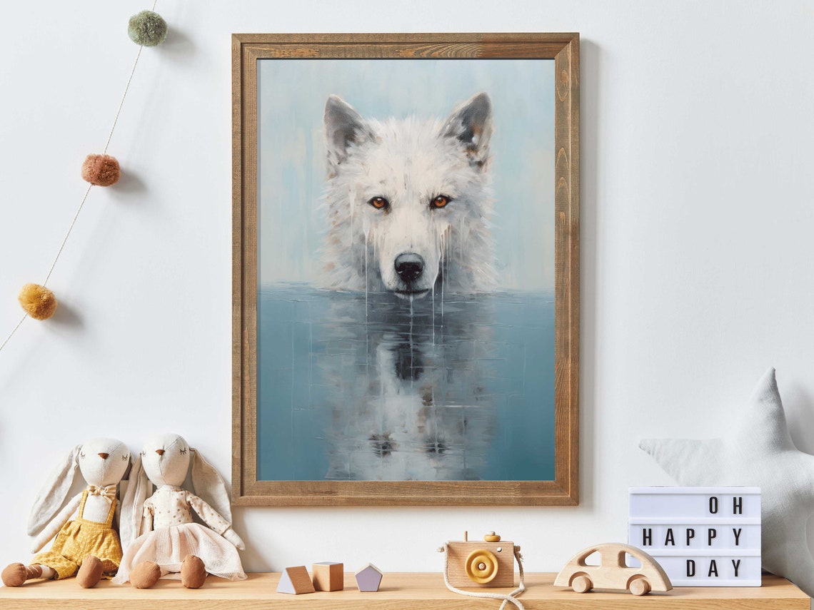 Wolf Wall Art, Animals Bathing, Wolf Kids Room Decor, Woodland Forest ...