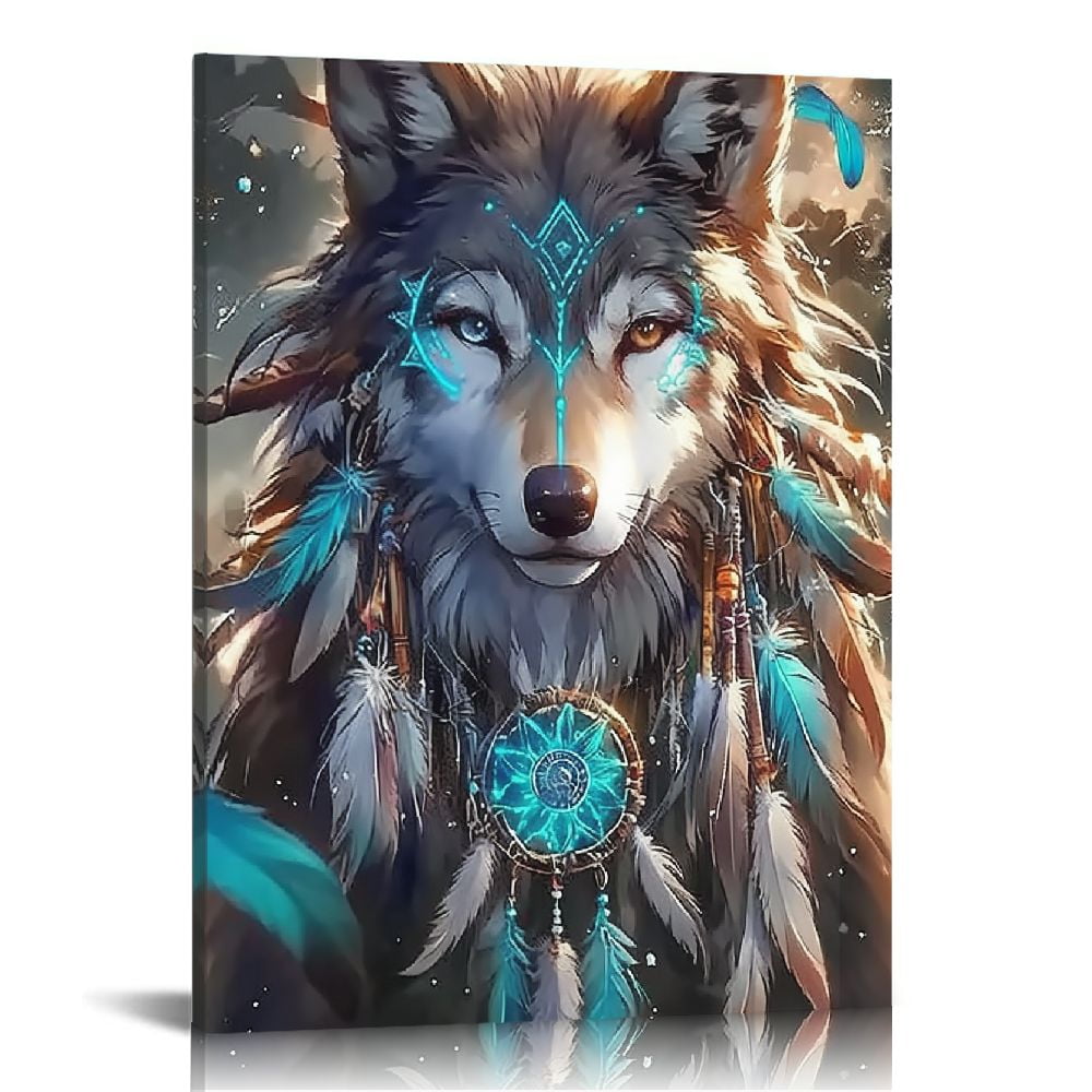 Wolf Wall Art Canvas - Wall Decor for Bedroom, Wolf Portrait Painting ...