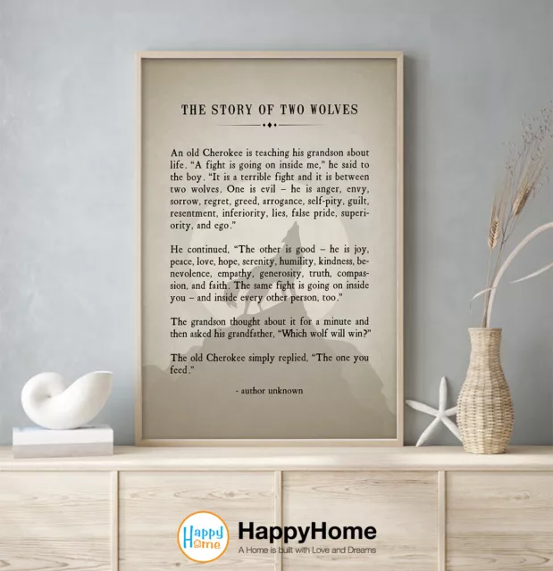 Wolf Wall Art Motivational Inspiration Quotes Poster Two Wolves Inside ...