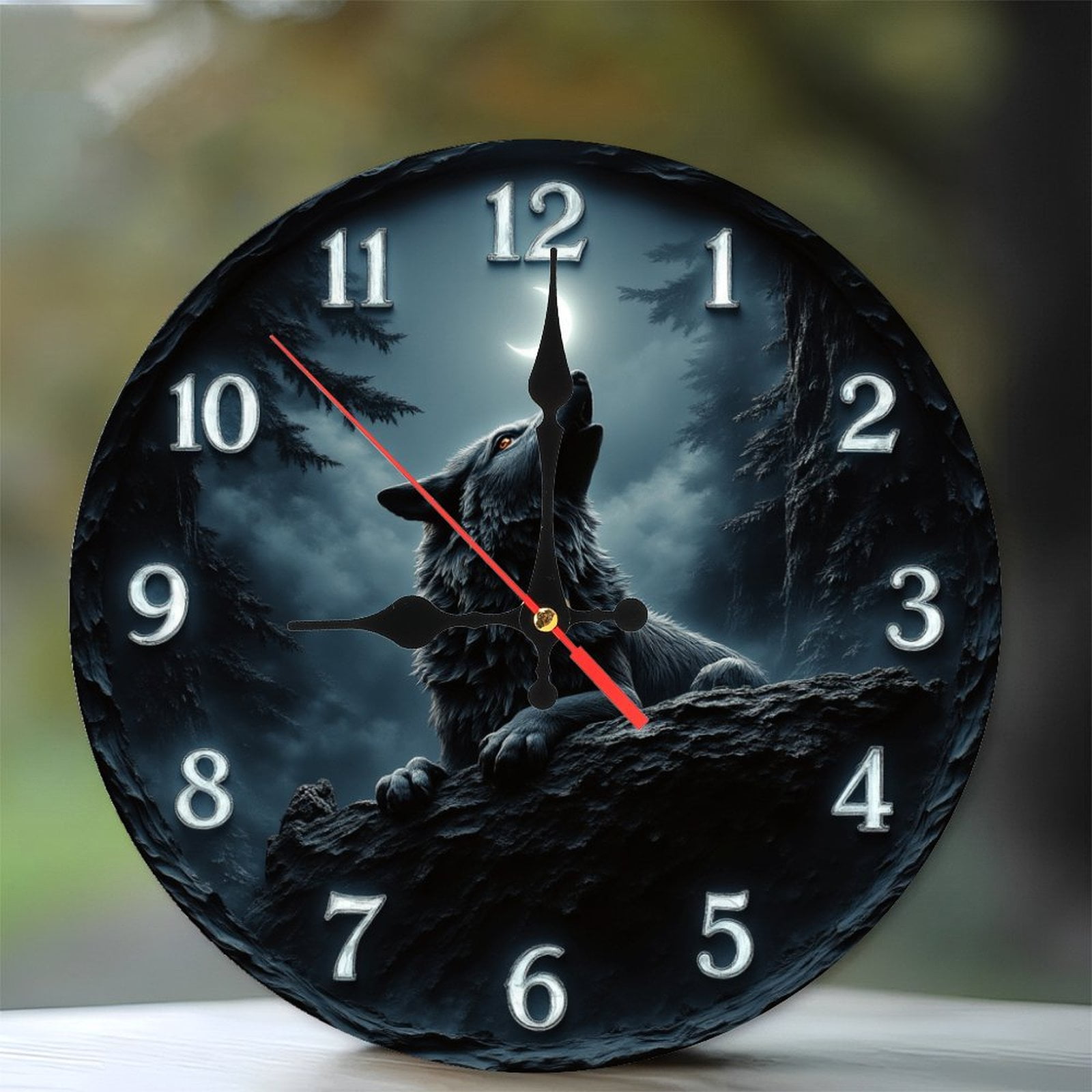 Wolf Wall Clock 10-Inch Silent Wooden Wall Clock, Battery Operated (AA Batteries Not Included ...