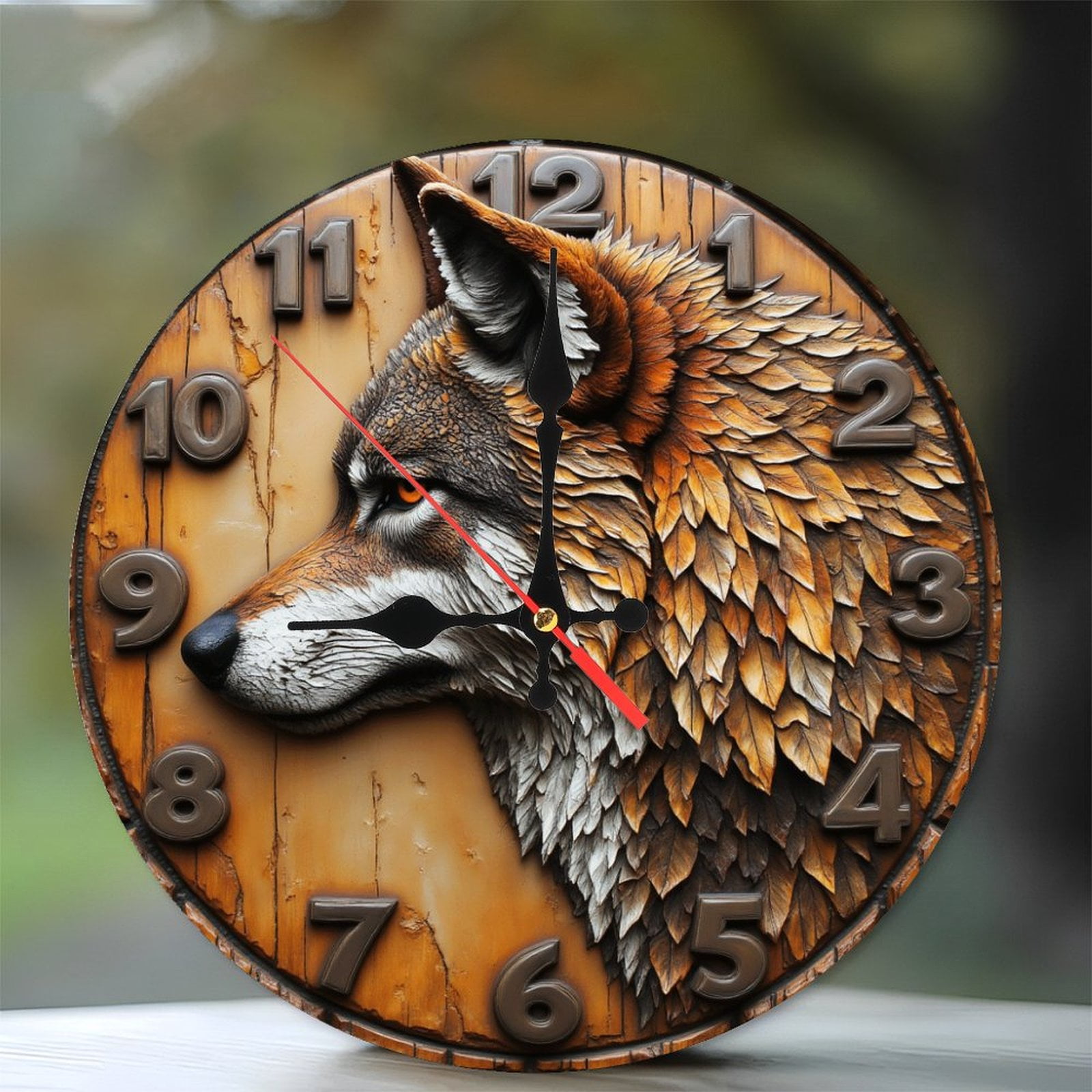 Wolf Wall Clock Decor 10-Inch Silent Wooden Wall Clock, Battery ...