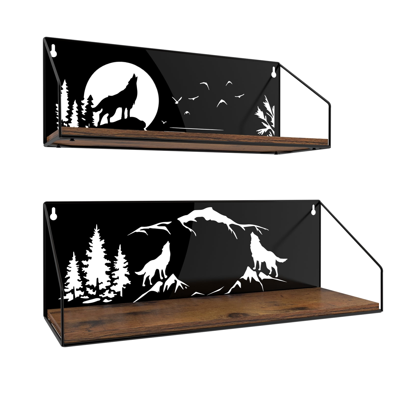 Wolf Wall Shelves Set of 2, Wood Hanging Decorative Floating Shelf for ...