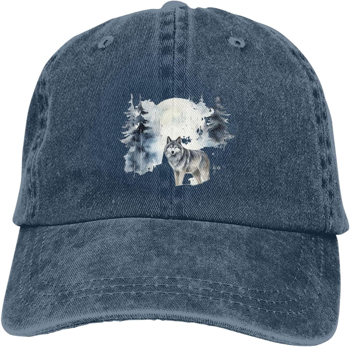 Wolf Watercolor Winner Distressed Adjustable Washed Denim Mens Dad ...