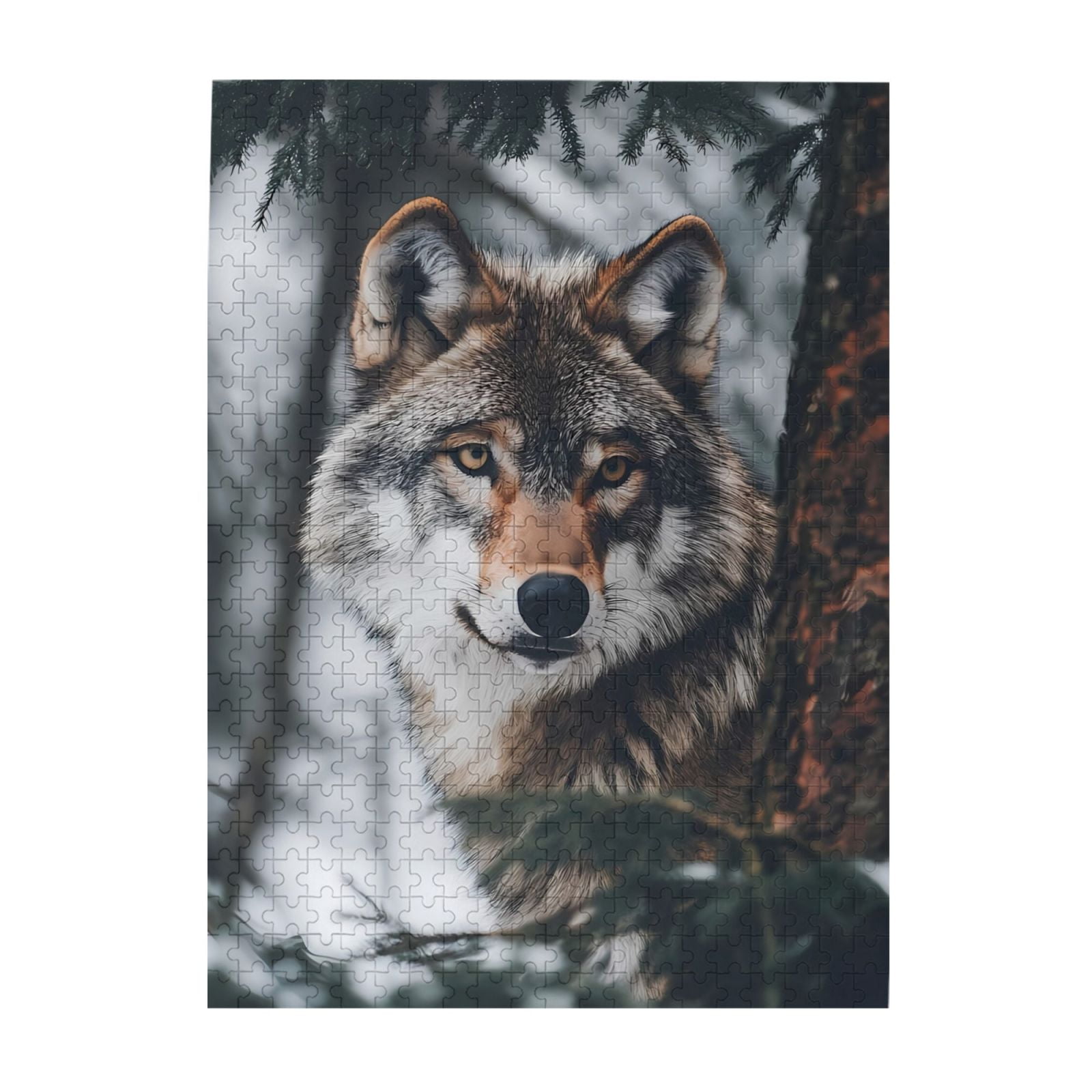 Wolf Winter Evergreen Forest Tree 500-Piece Wooden Jigsaw Puzzle for ...