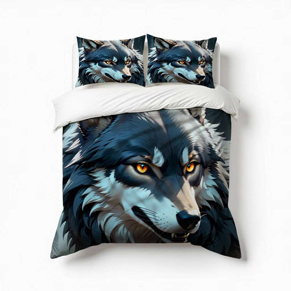 Wolf With Intense Gaze Bedding Set 3 Pcs Soft Microfiber Quilt Cover ...