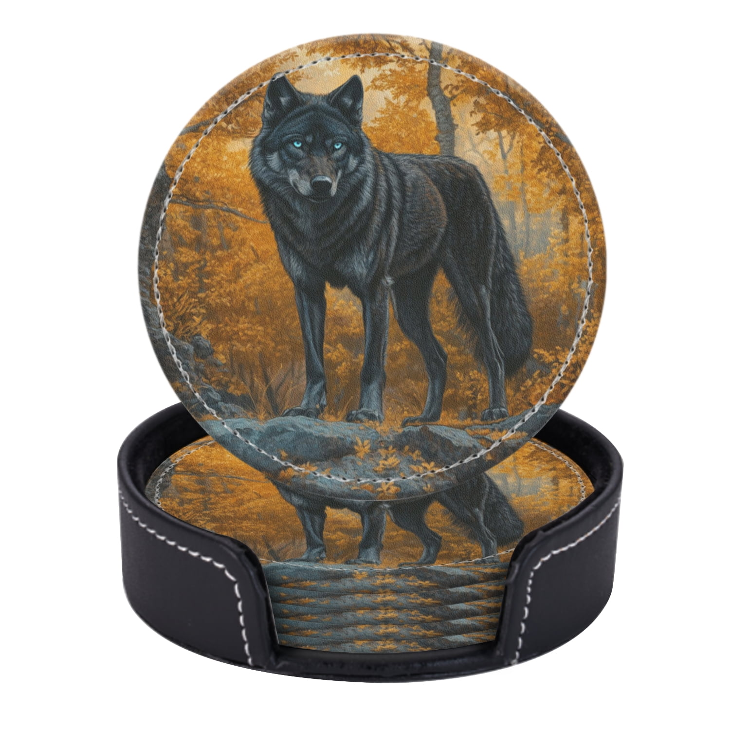 PU Leather Coasters for Drinks Bar Beer,Set of 6 with Holder,Round ...