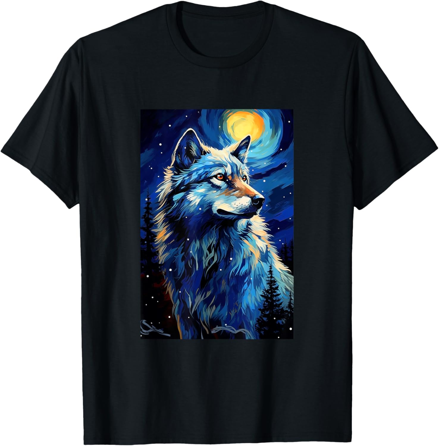 Wolf Wolves - Van Gogh Style - Starry Night T-Shirt Tops Tee - Walmart.com