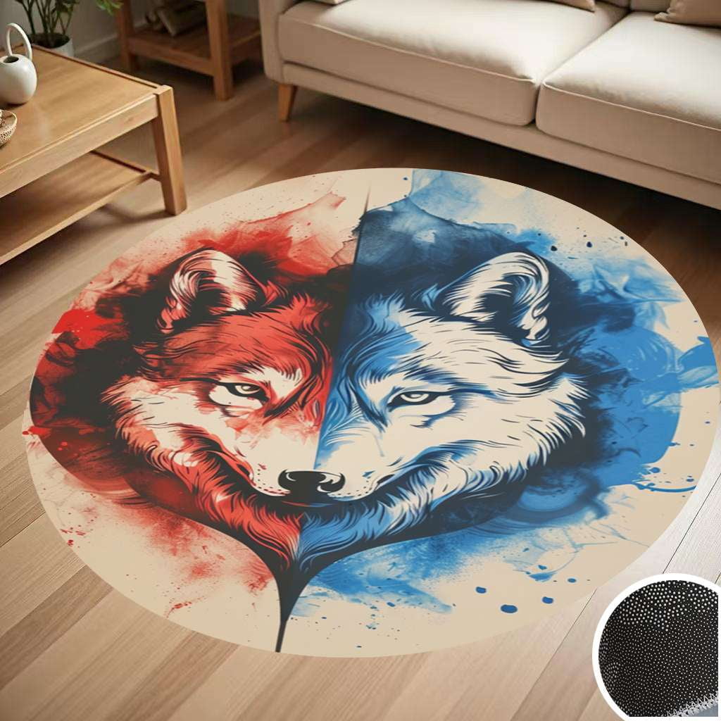 Wolf Yin Yang Art Print Round Carpet Living Room Bedroom Home ...