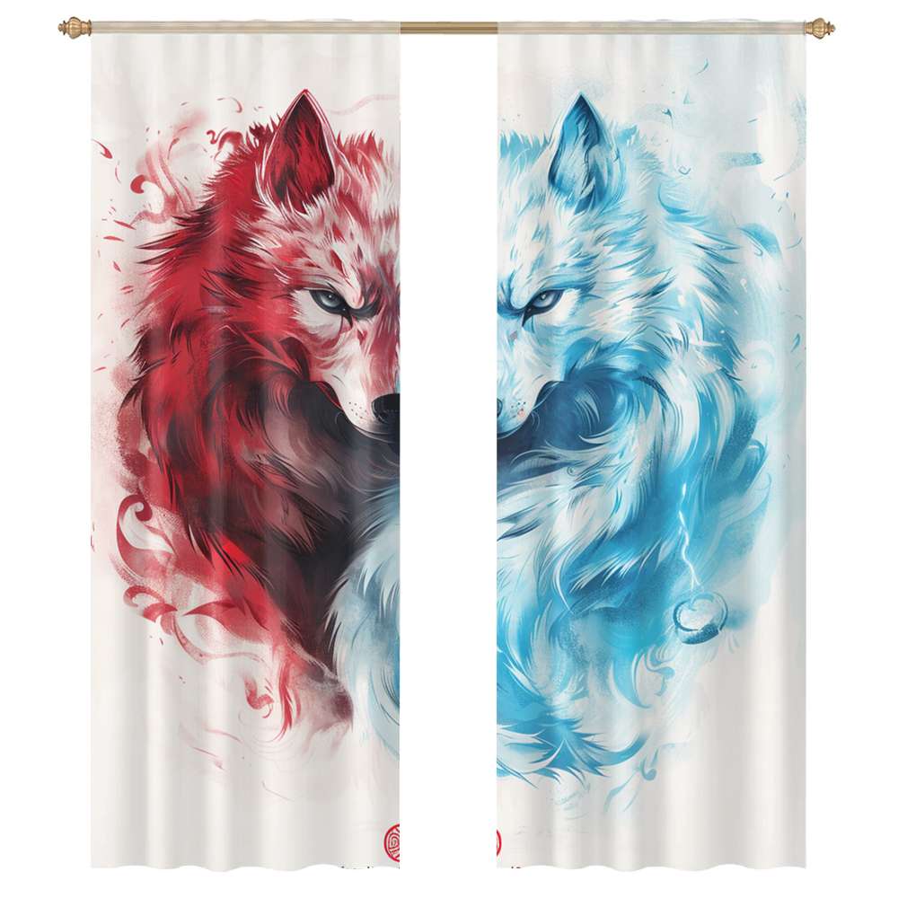 Wolf Yin Yang Art Print Tulle Curtains For Living Room Chiffon Sheer ...