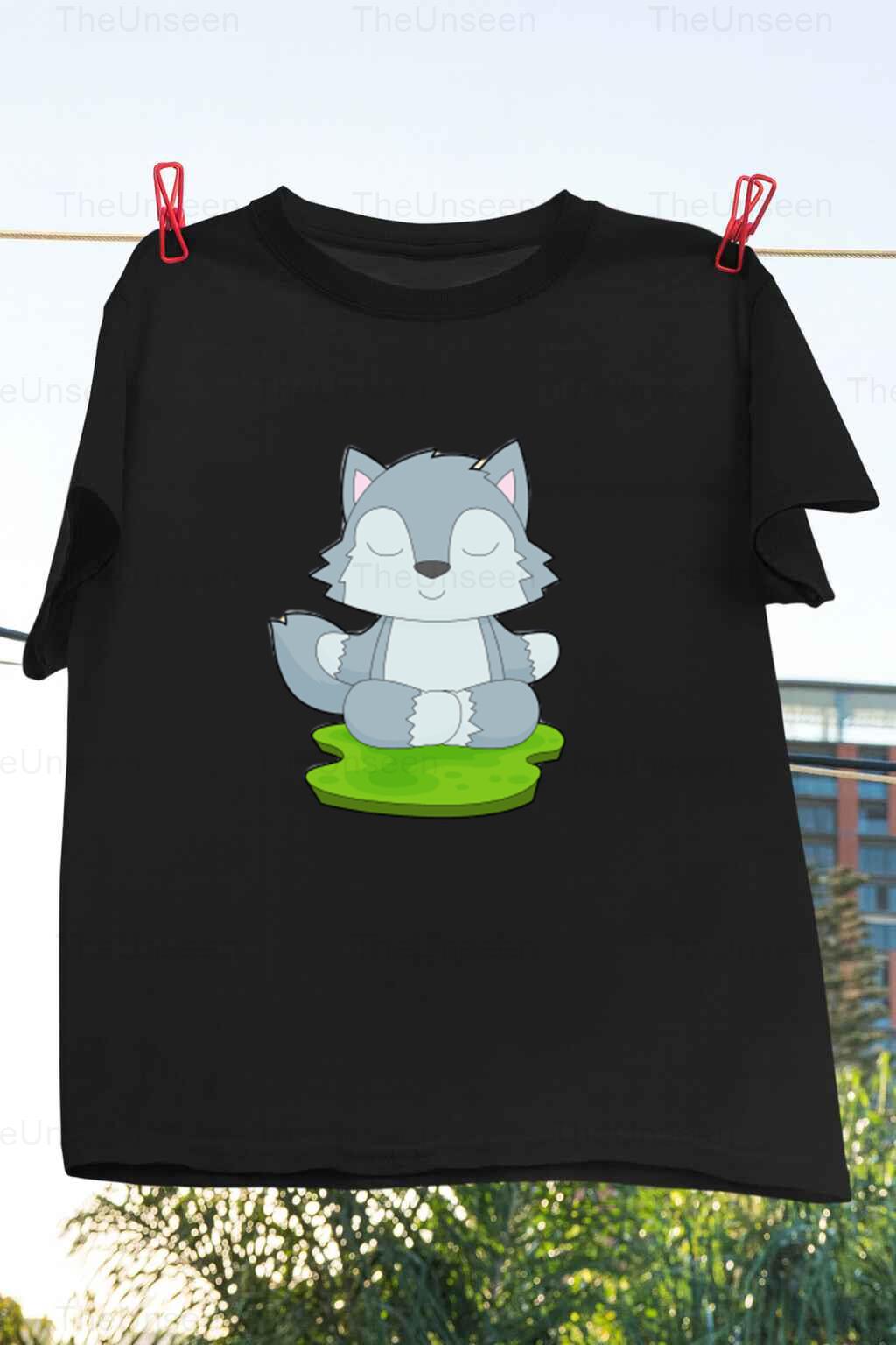 Wolf Yoga Fitness Meditation Funny Animal Pose Fun Fun Unisex T-Shirt ...