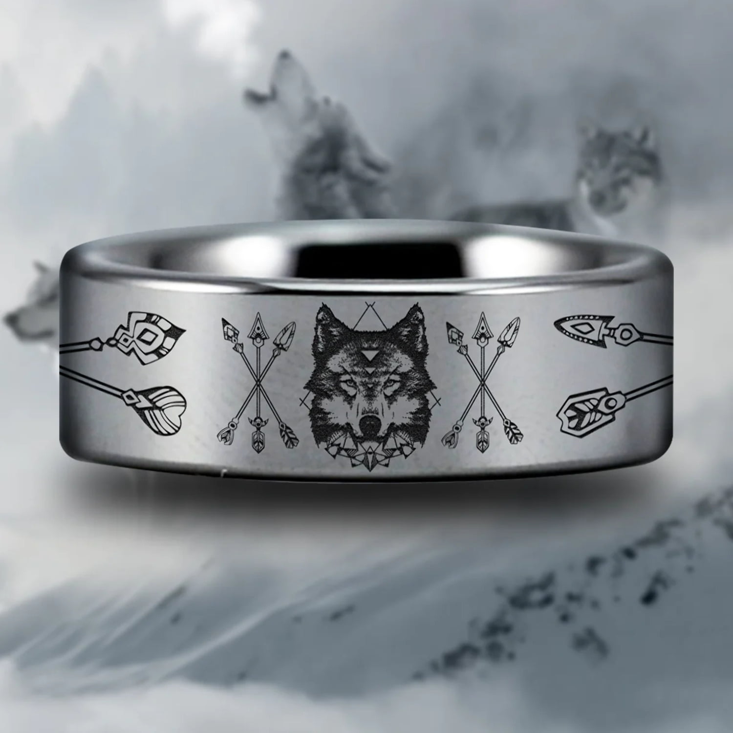 Wolf and Arrows Tungsten Carbide Ring - Walmart.com