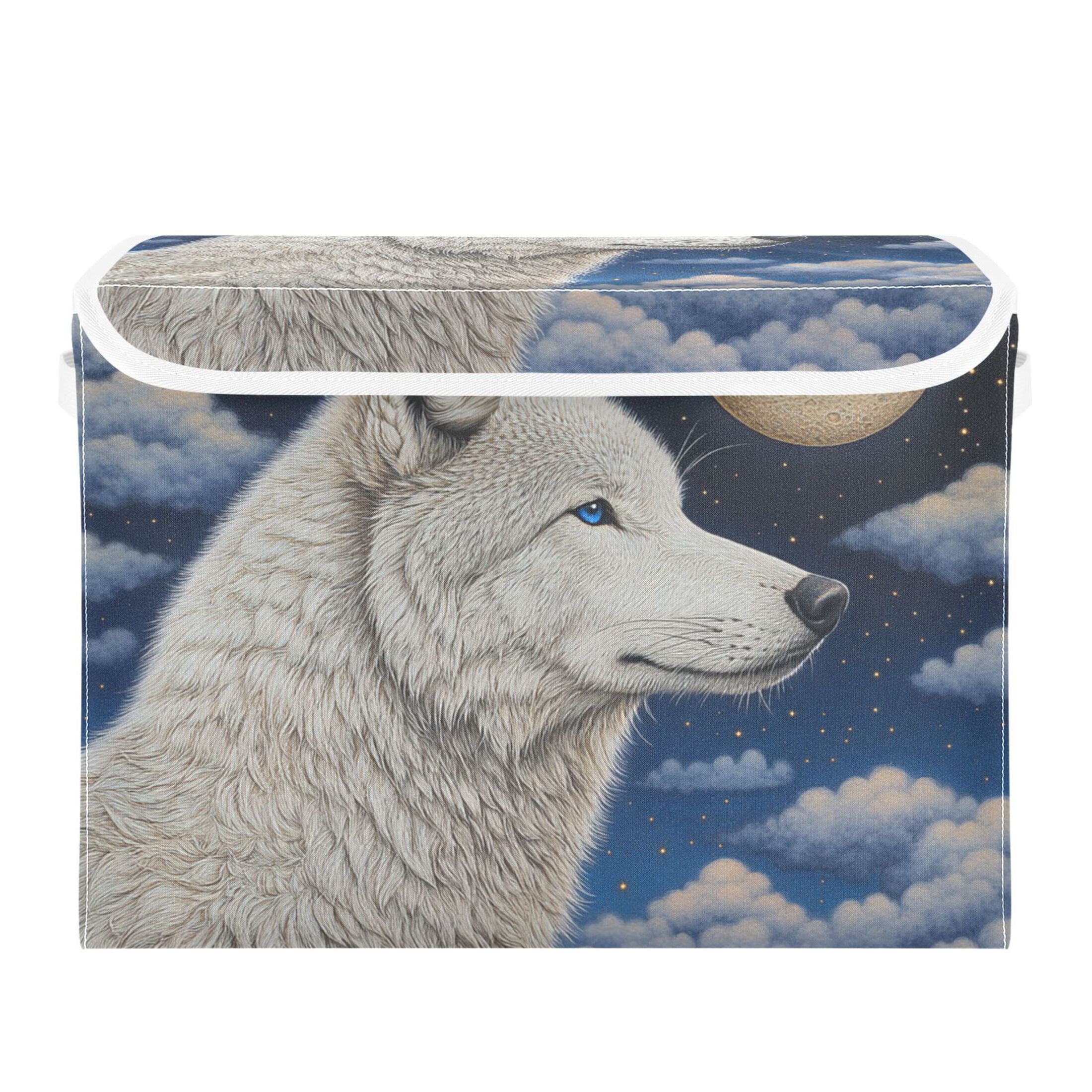 Wolf and Moon Art Large Storage Bins with Linen Collapsible Lid Storage ...