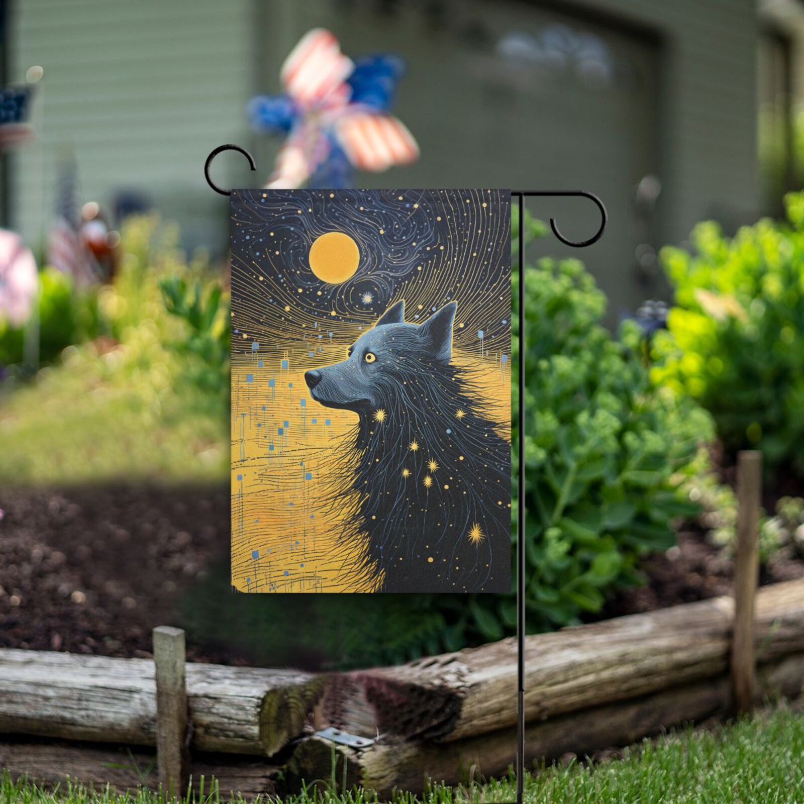 Wolf and Moon Garden Flag Double Sided Outdoor Banners for Courtyard ...