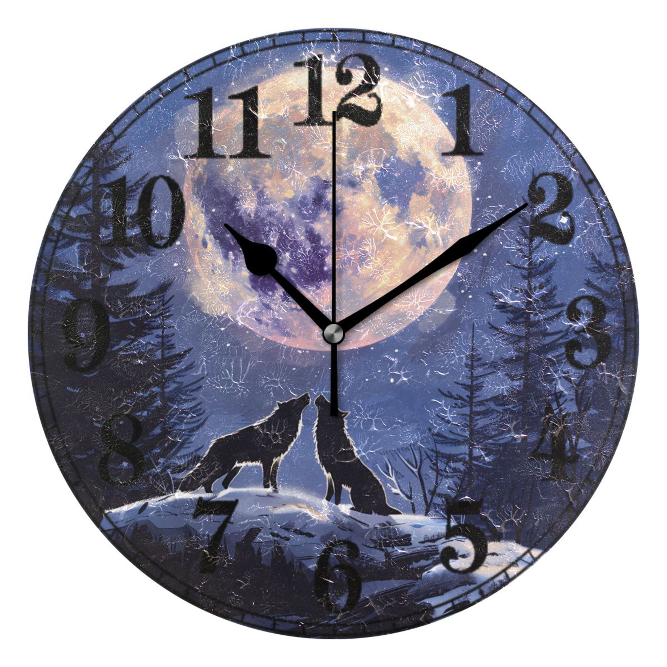 Wolf and Moon Silent Wall Clock 10" Non-Ticking Battery Clock - Walmart.com