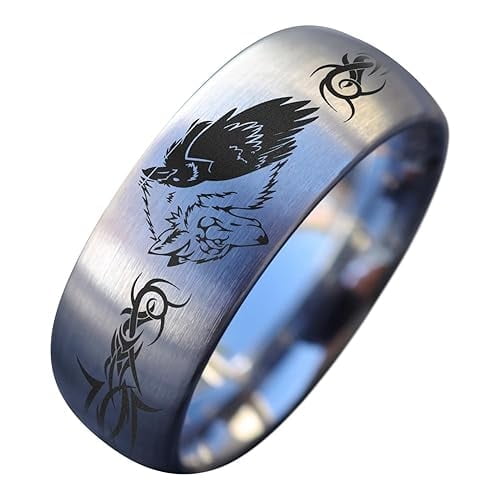 Wolf and Raven Tribal Men's Wedding Band Wolf Raven Jewelry Ancient ...