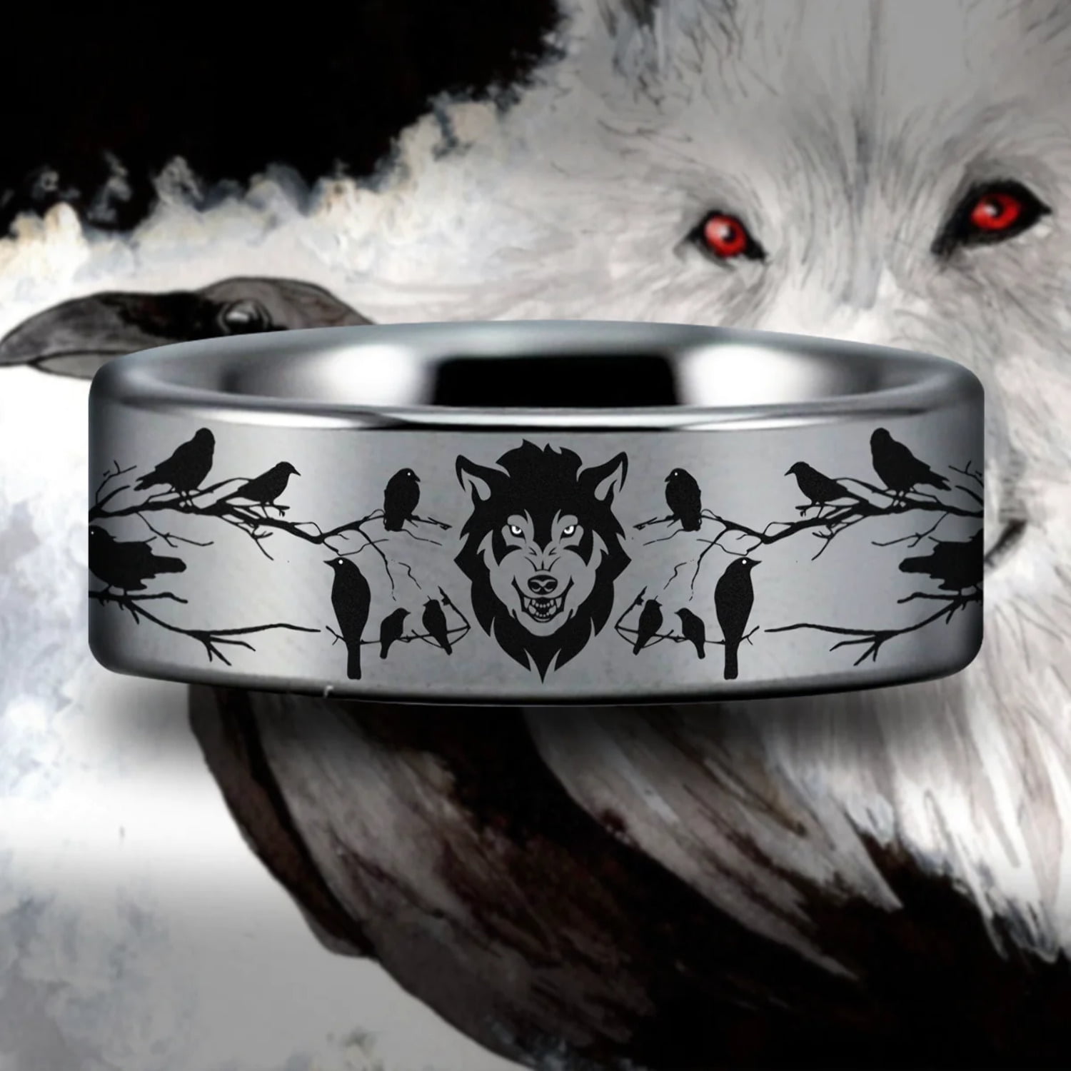 Wolf and Raven Tungsten Carbide Ring - Walmart.com