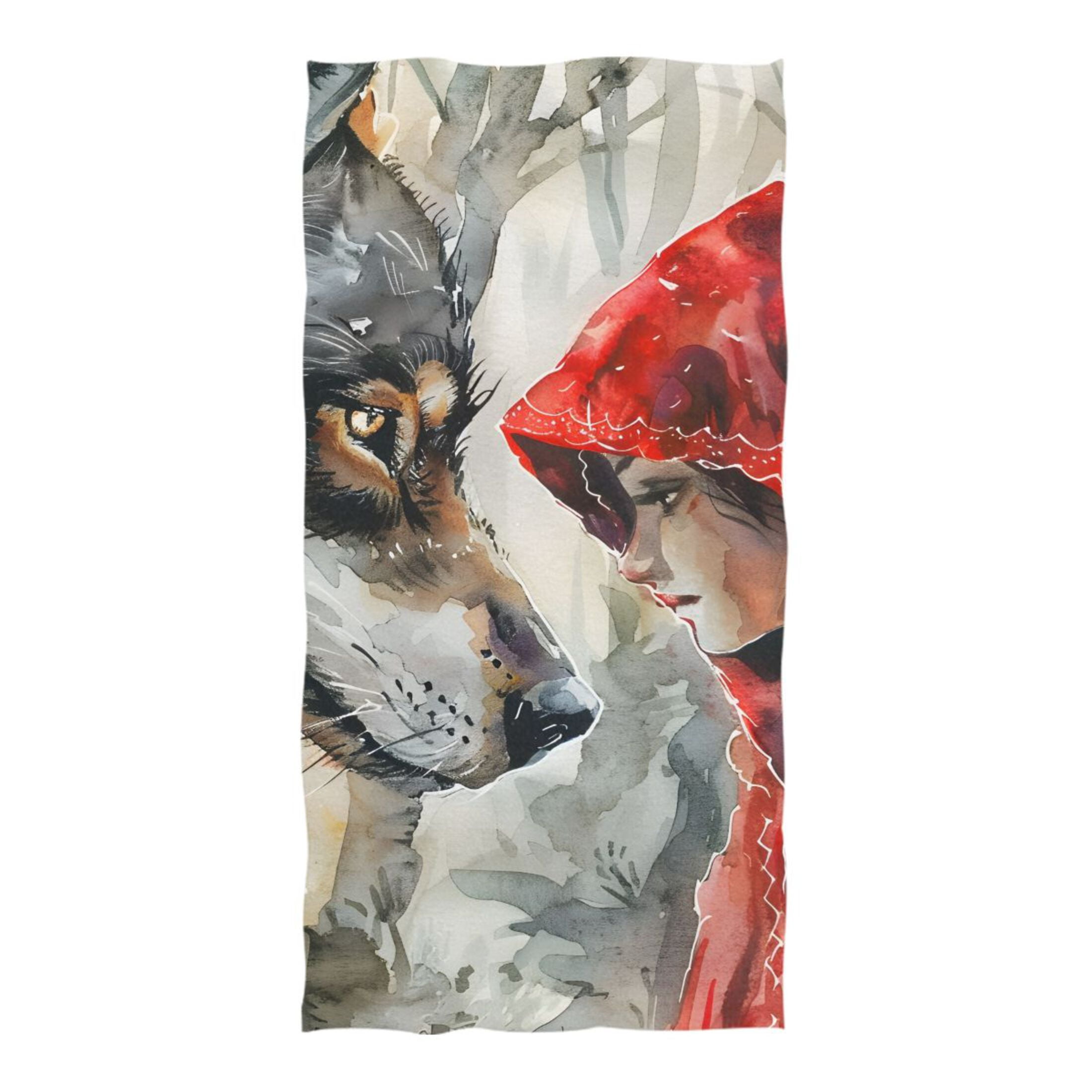Wolf and Red Clothed Girl Beach Towel Oversized 74"x37" Pool Towels ...